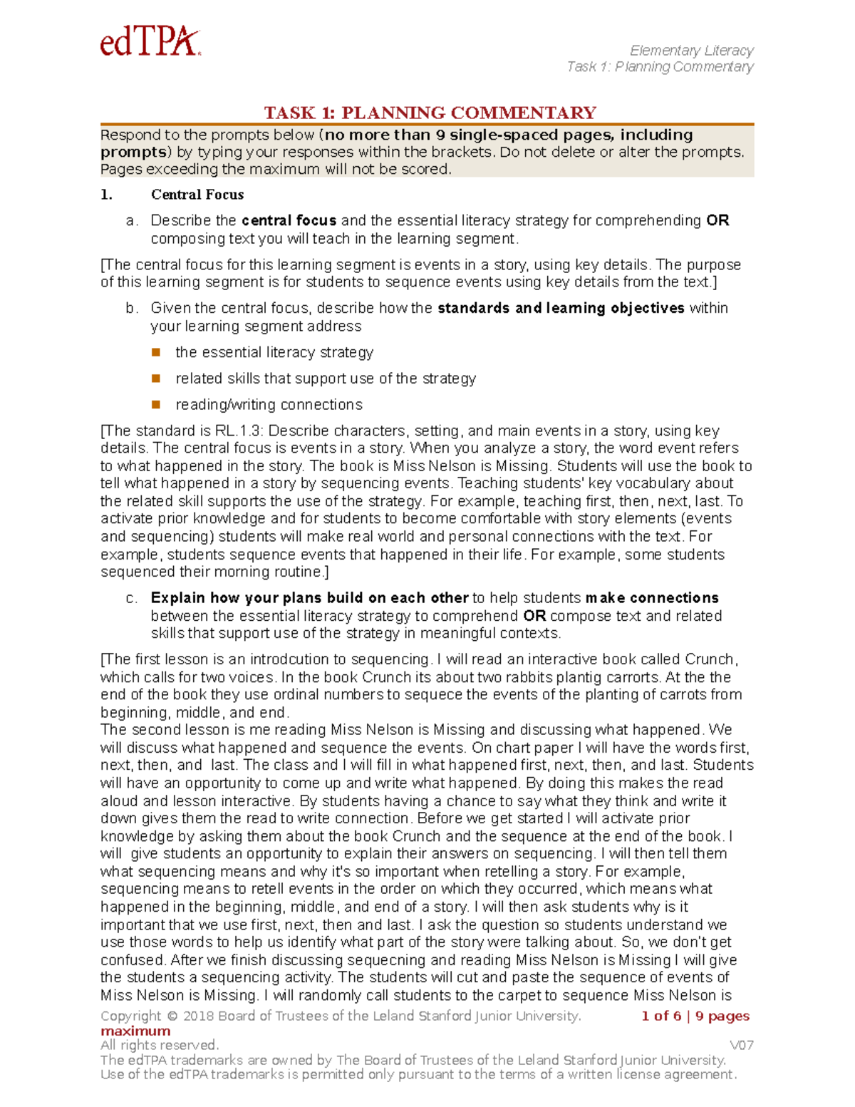 Task1Commentary Edtpa Task 1 Planning Commentary TASK 1 PLANNING