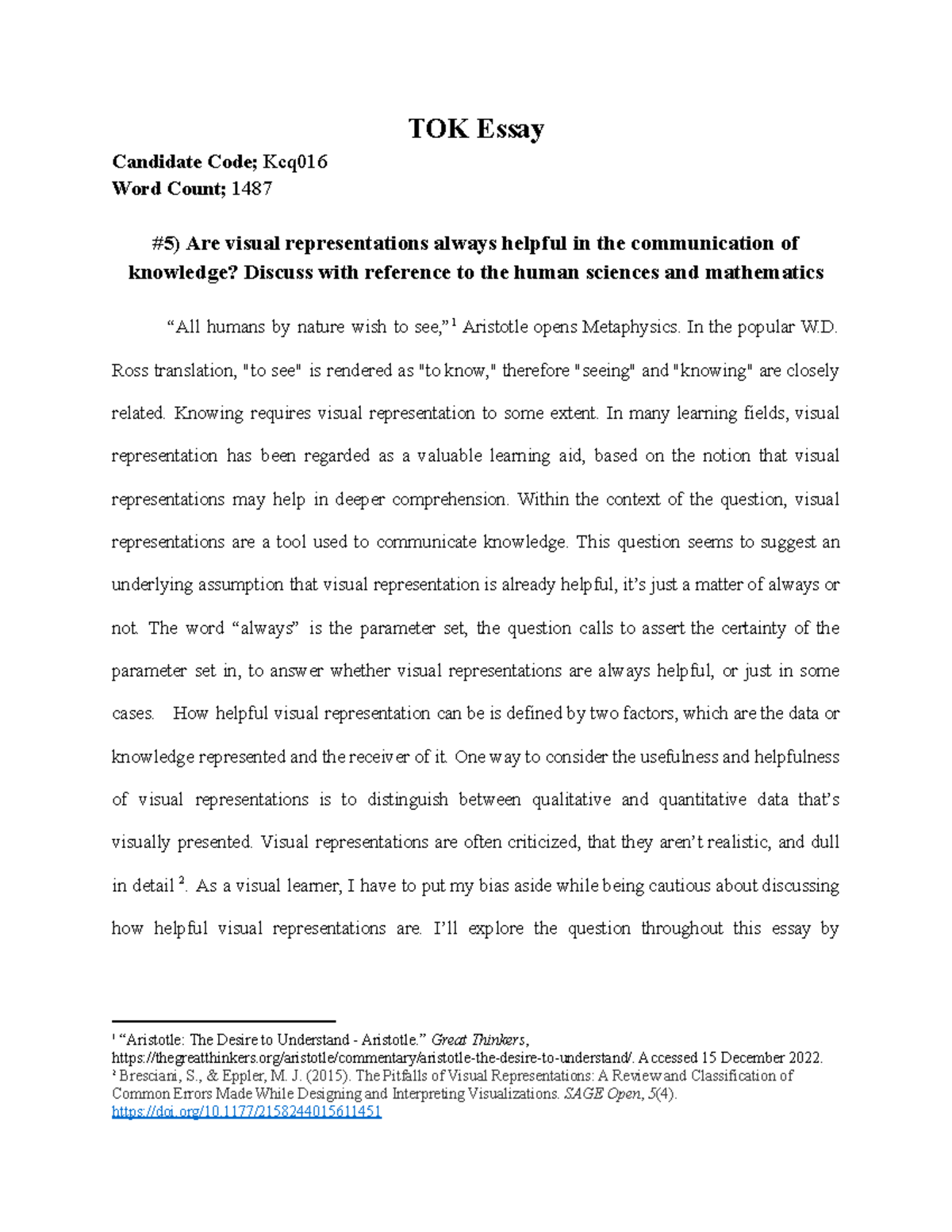 TOK Essay Final Draft - TOK Essay Candidate Code; Kcq Word Count; 1487 ...