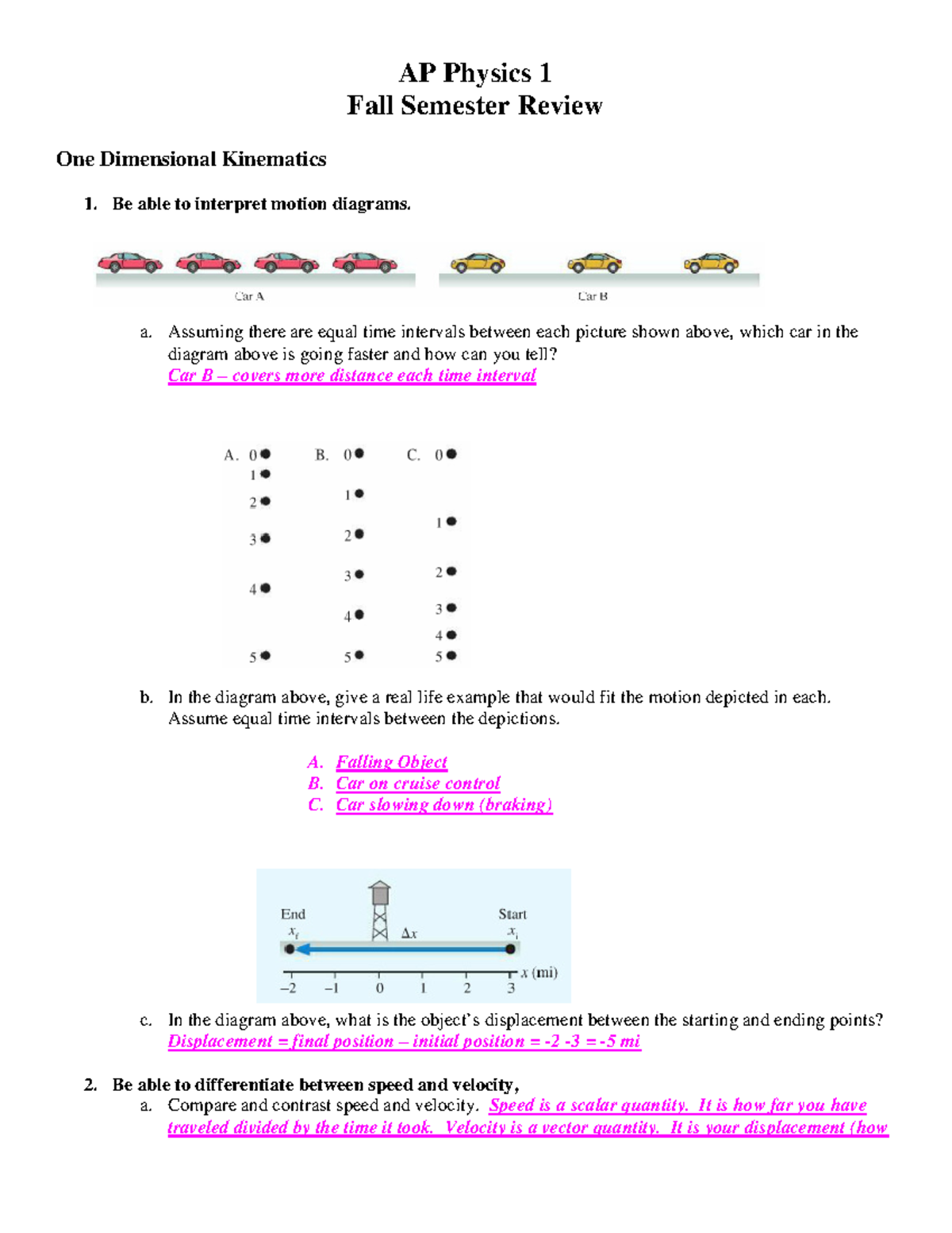 AP Physics 1 Fall Semester Review Key - AP Physics 1 Fall Semester ...