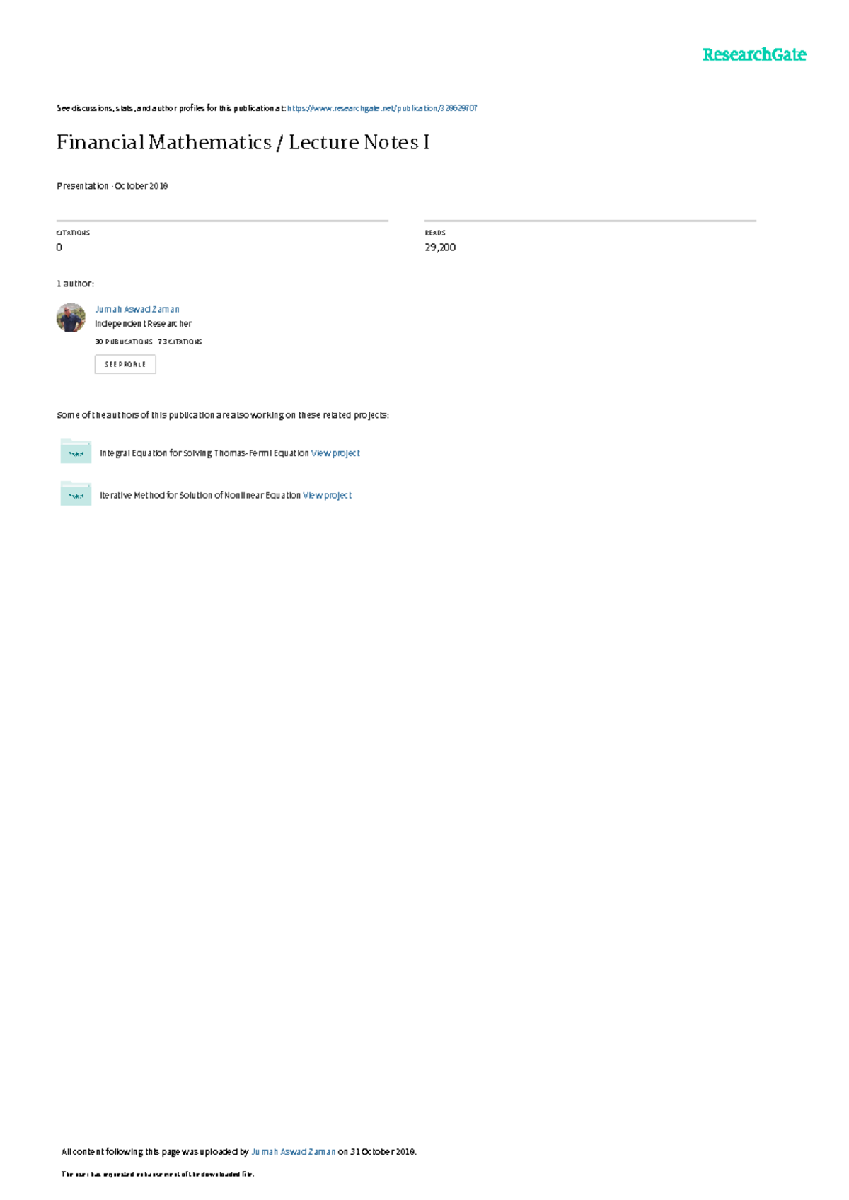 Financial Mathematics-Lecturenotes I - See discussions, stats, and ...