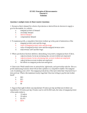 EC102 Tutorial 9 Solution - EC102: Principles of Microeconomics Tutorial 9 Solutions Question 1 ...