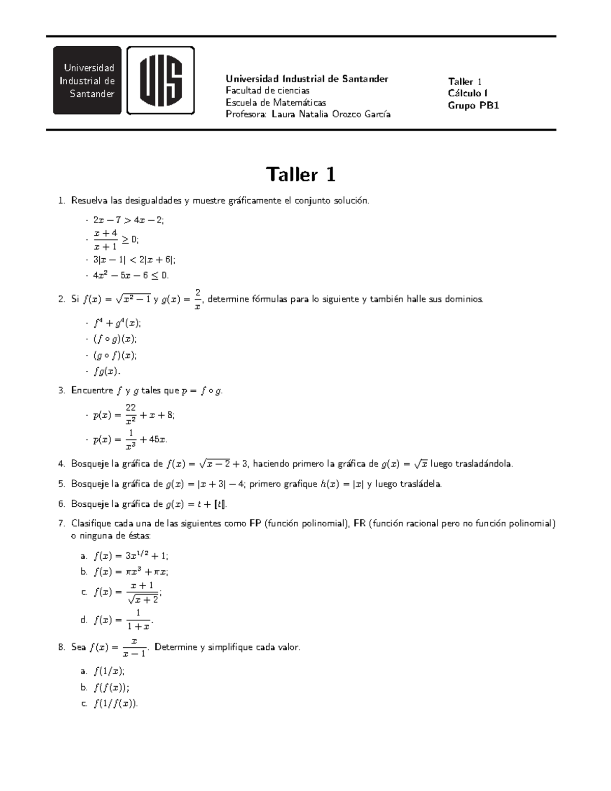 Taller 1 C lculo - ........... - Universidad Industrial de Santander Universidad Industrial de ...