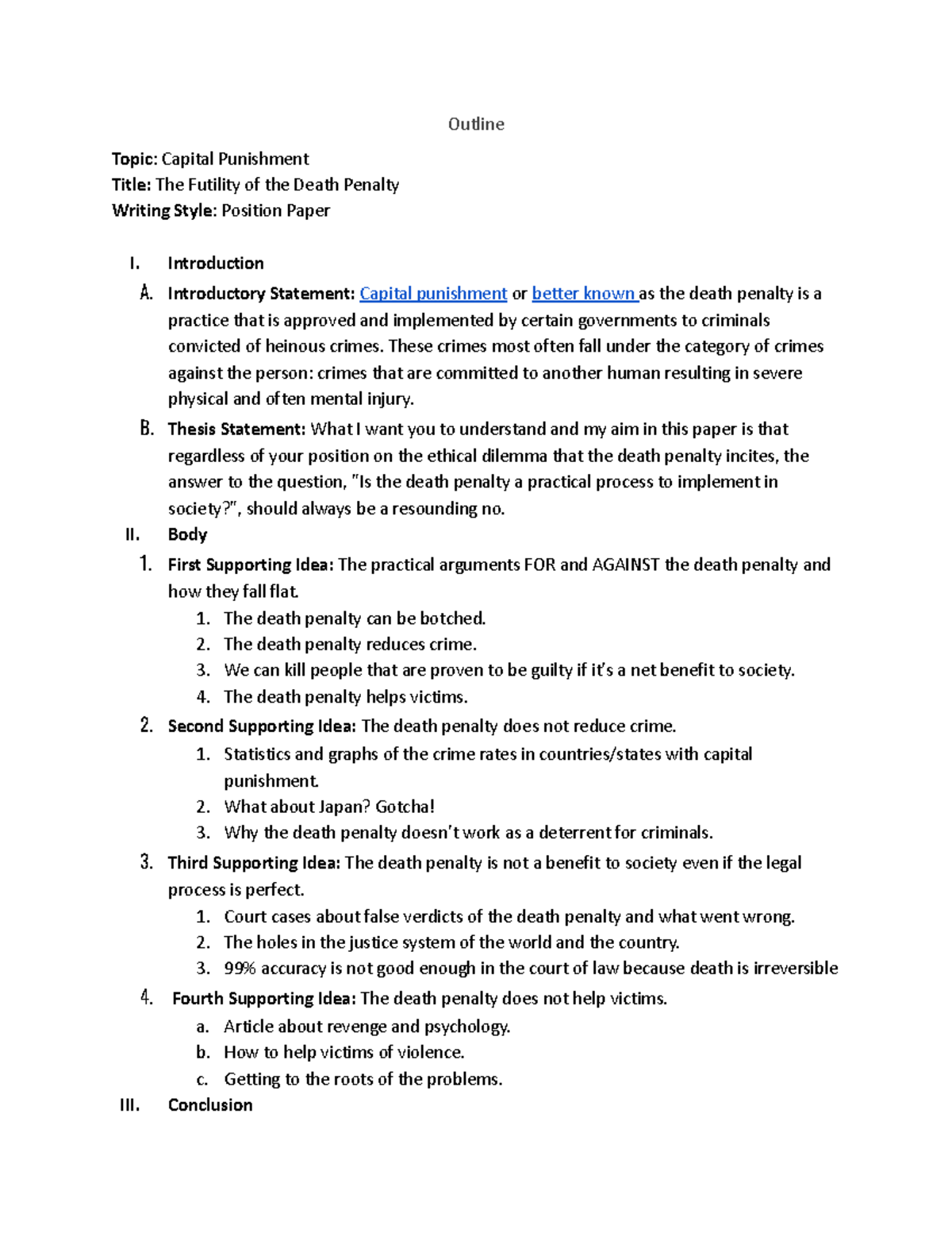 Position Paper: Outline, Peer Evaluation, Draft, and Final Paper ...