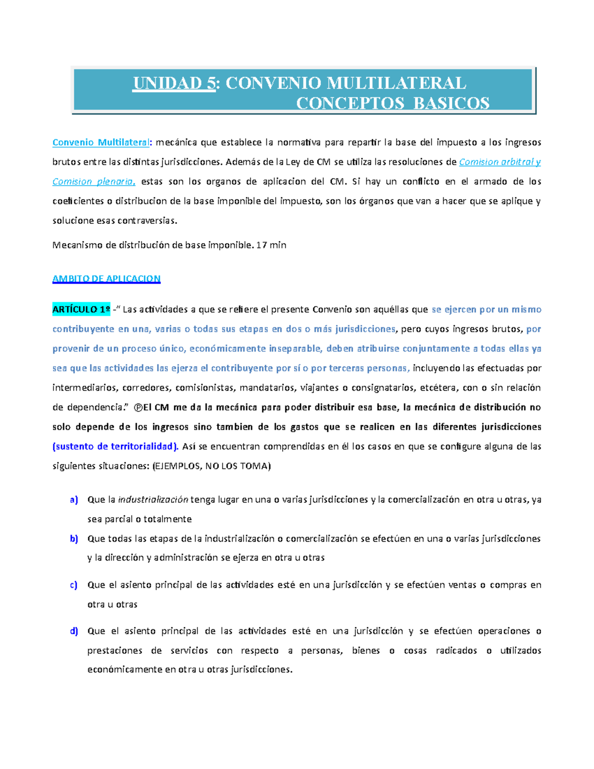 Unidad 5 - CM conceptos basicos - UNIDAD 5 : CONVENIO MULTILATERAL ...