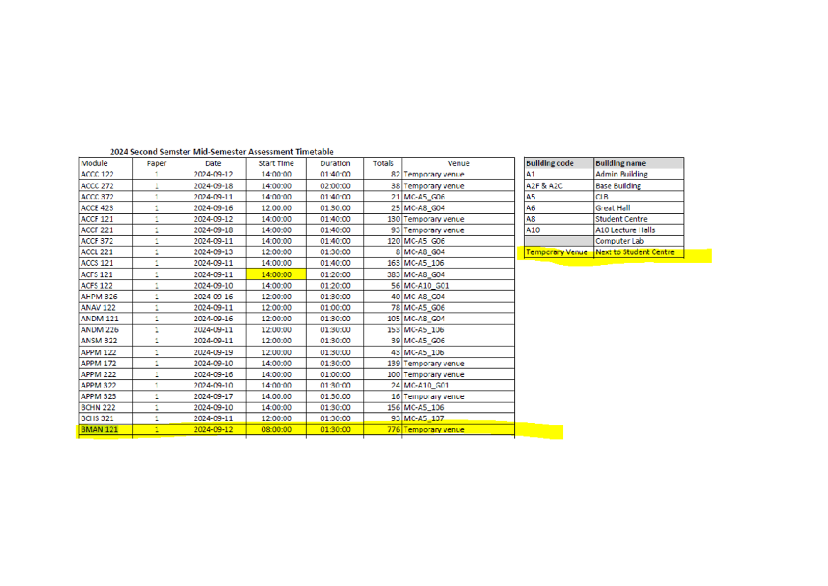 BMAN121 2024 Semester Test - 2024 Second Semster Assessment Timetable ...