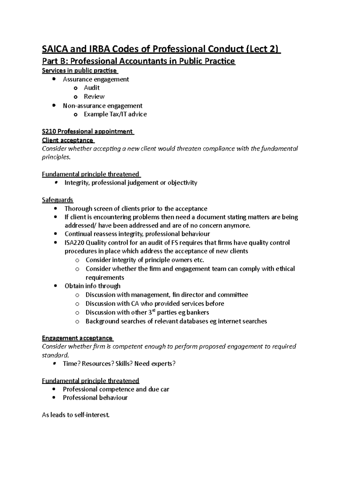 Saica Code of Professional conduct L2 - SAICA and IRBA Codes of ...