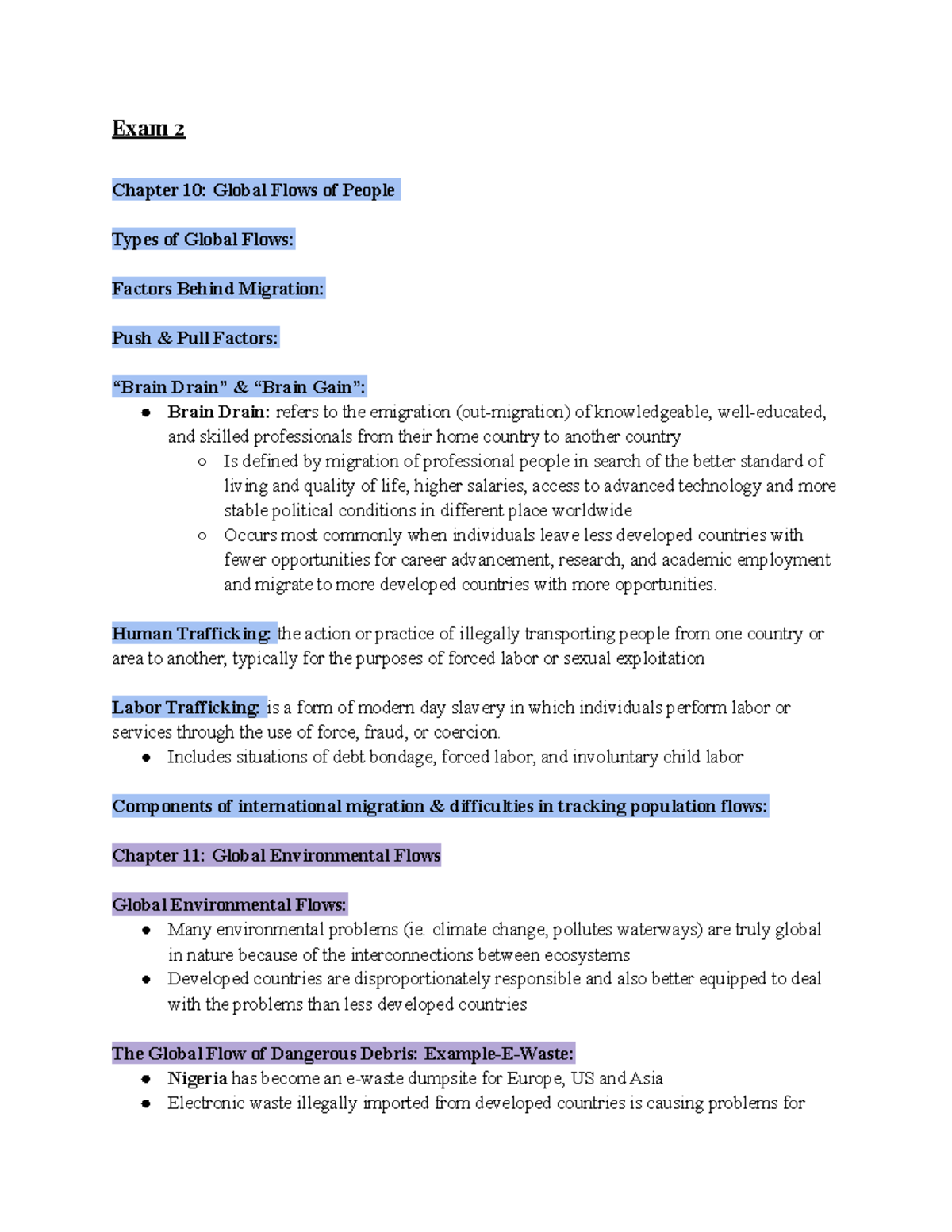 MCOM 2350 Exam 2 - Exam 2 study guide - Exam 2 Chapter 10: Global Flows of People Types of ...