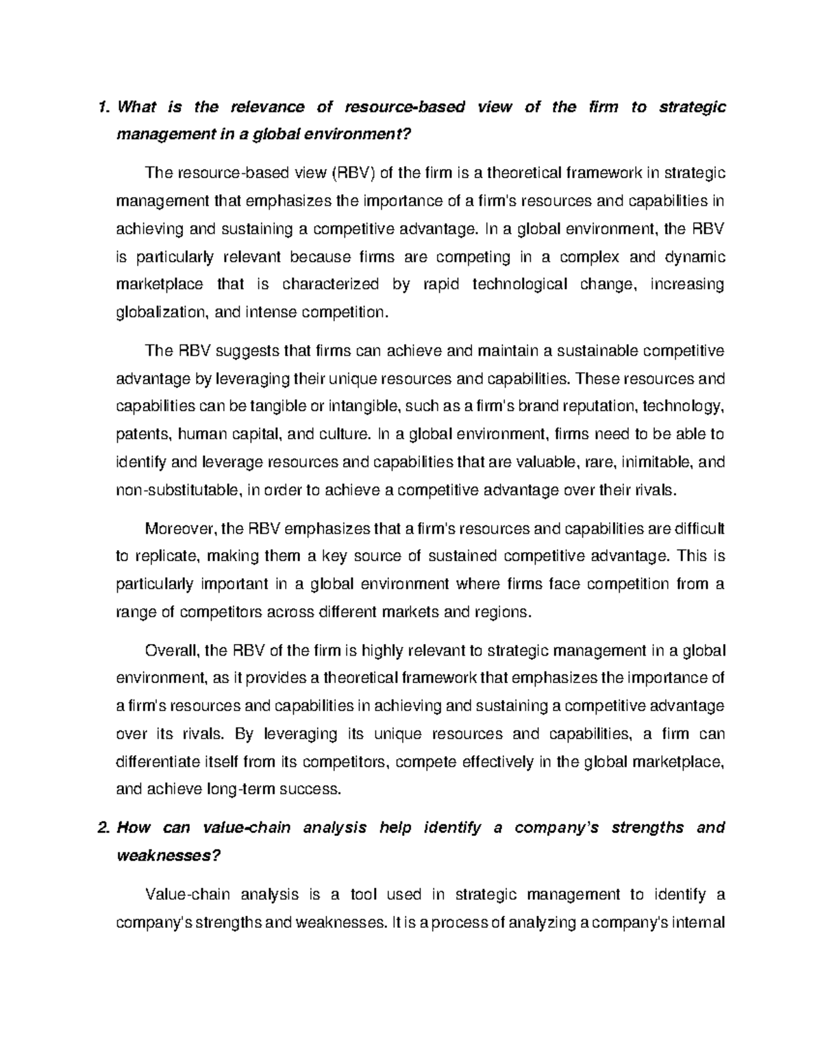 Assignment 1 - Questions about Strategic Management - What is the ...