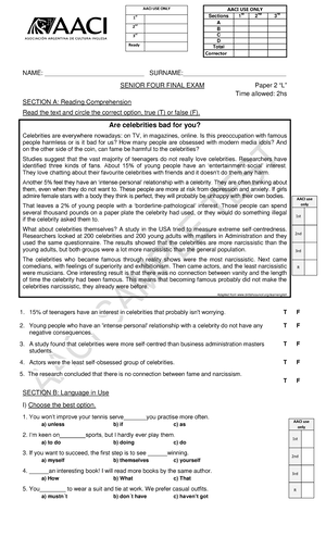 Senior 1 Paper 2 - examenes de prueba - AACI use only 1st 2nd 3rd R ...