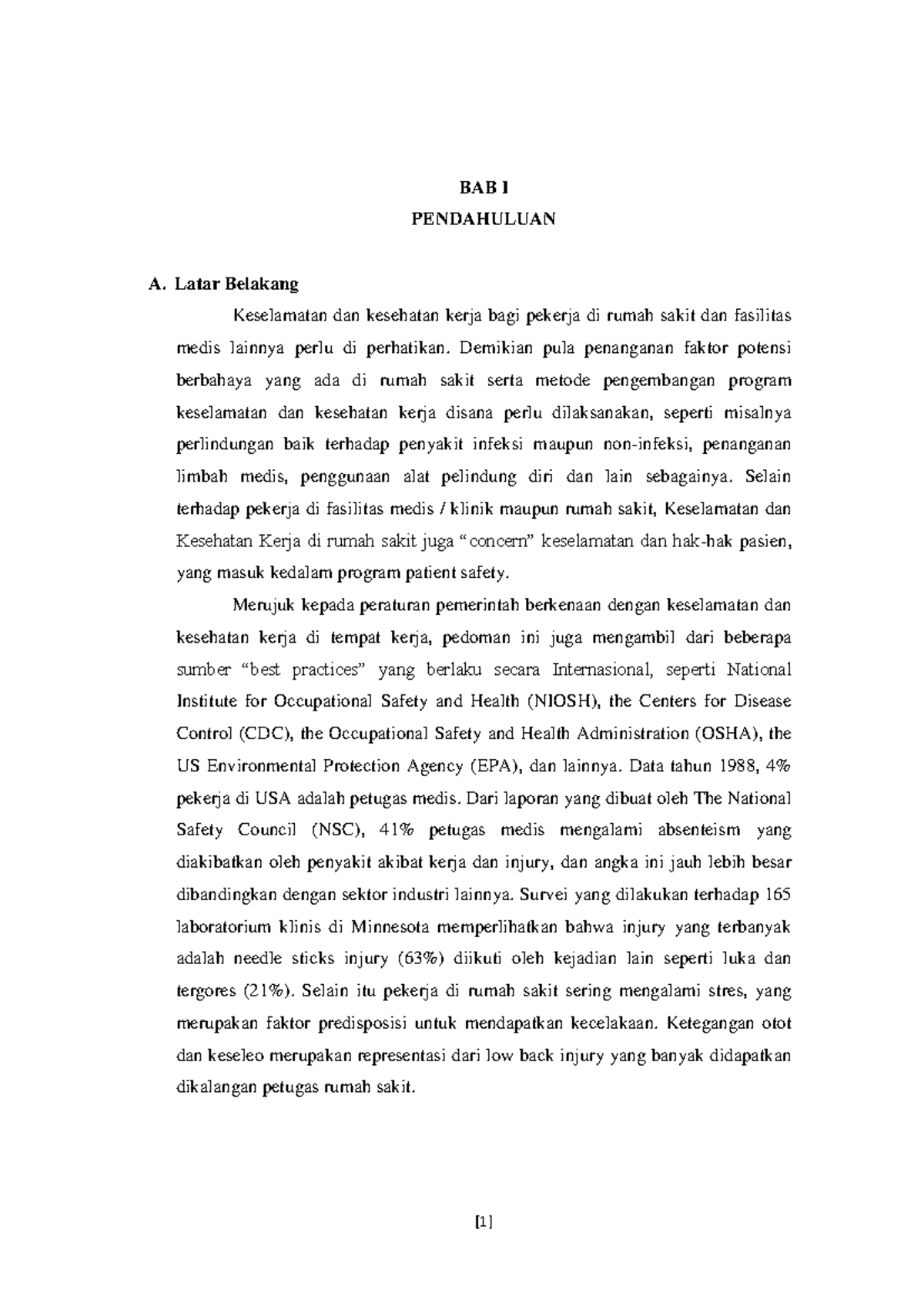 Scribfree - k3 ruang operasi - BAB I PENDAHULUAN A. Latar Belakang Keselamatan dan kesehatan ...