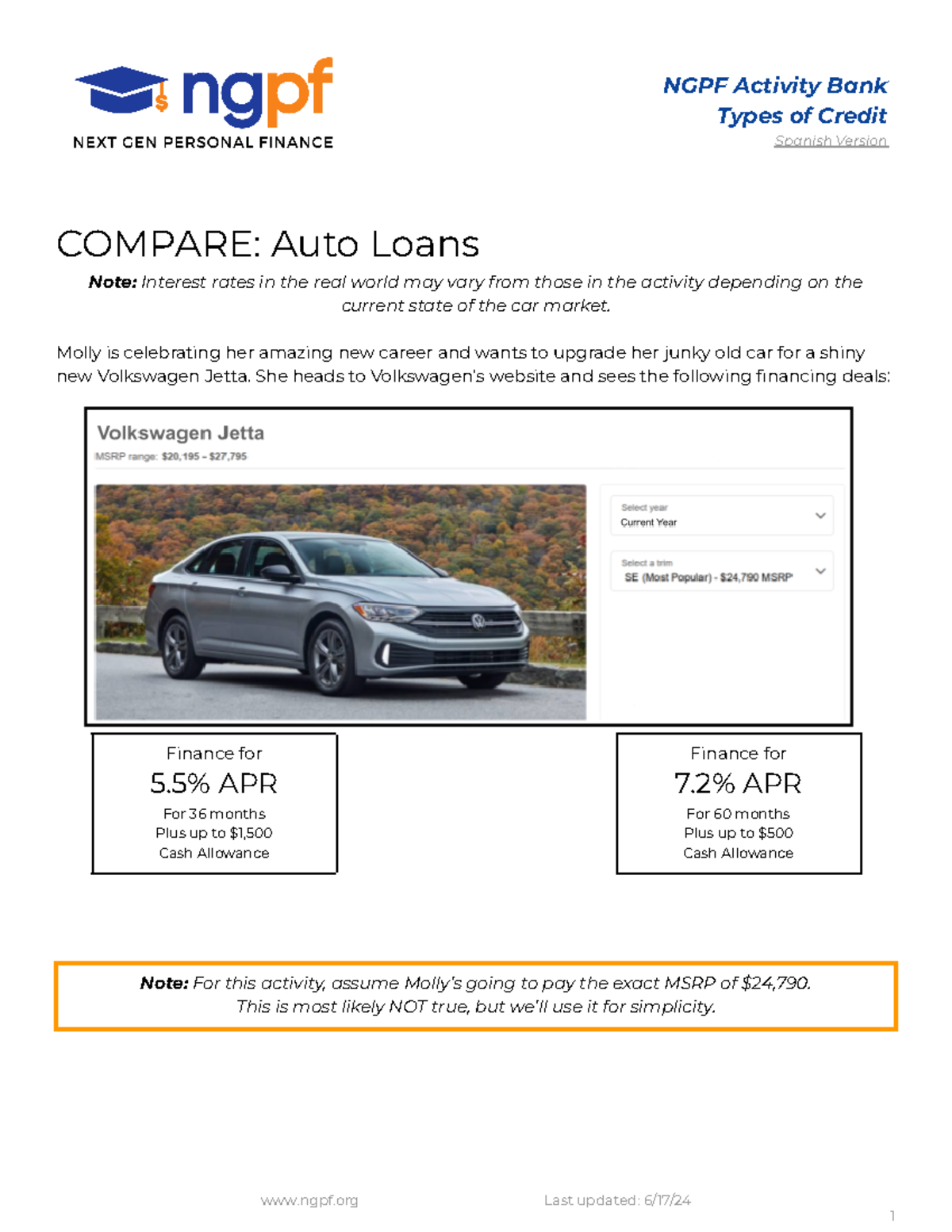 Ben Mueller Compare Auto Loans - NGPF Activity Bank Types of Credit ...