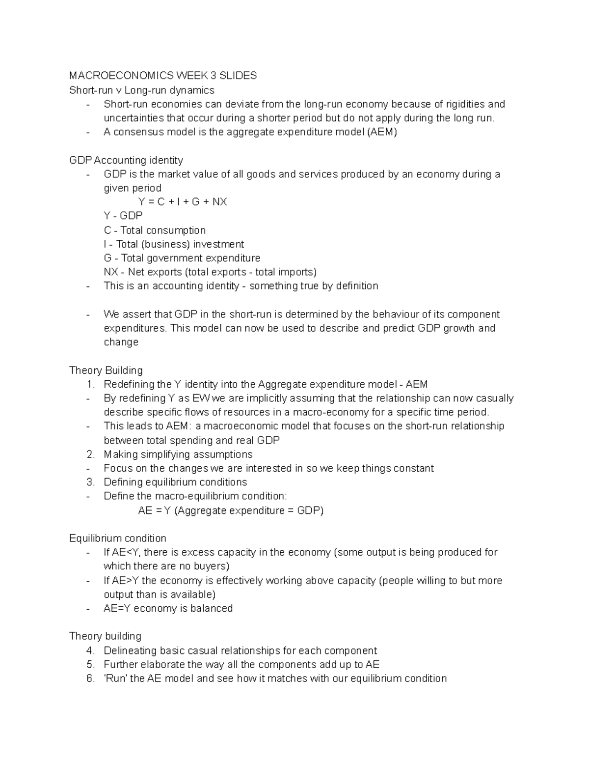 WEEK 3 Slides - Macro Notes - MACROECONOMICS WEEK 3 SLIDES Short-run v ...