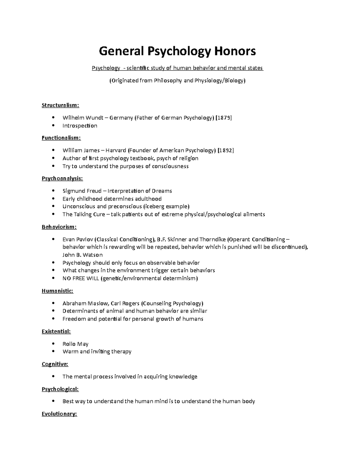 General Psychology Notes - General Psychology Honors Psychology ...