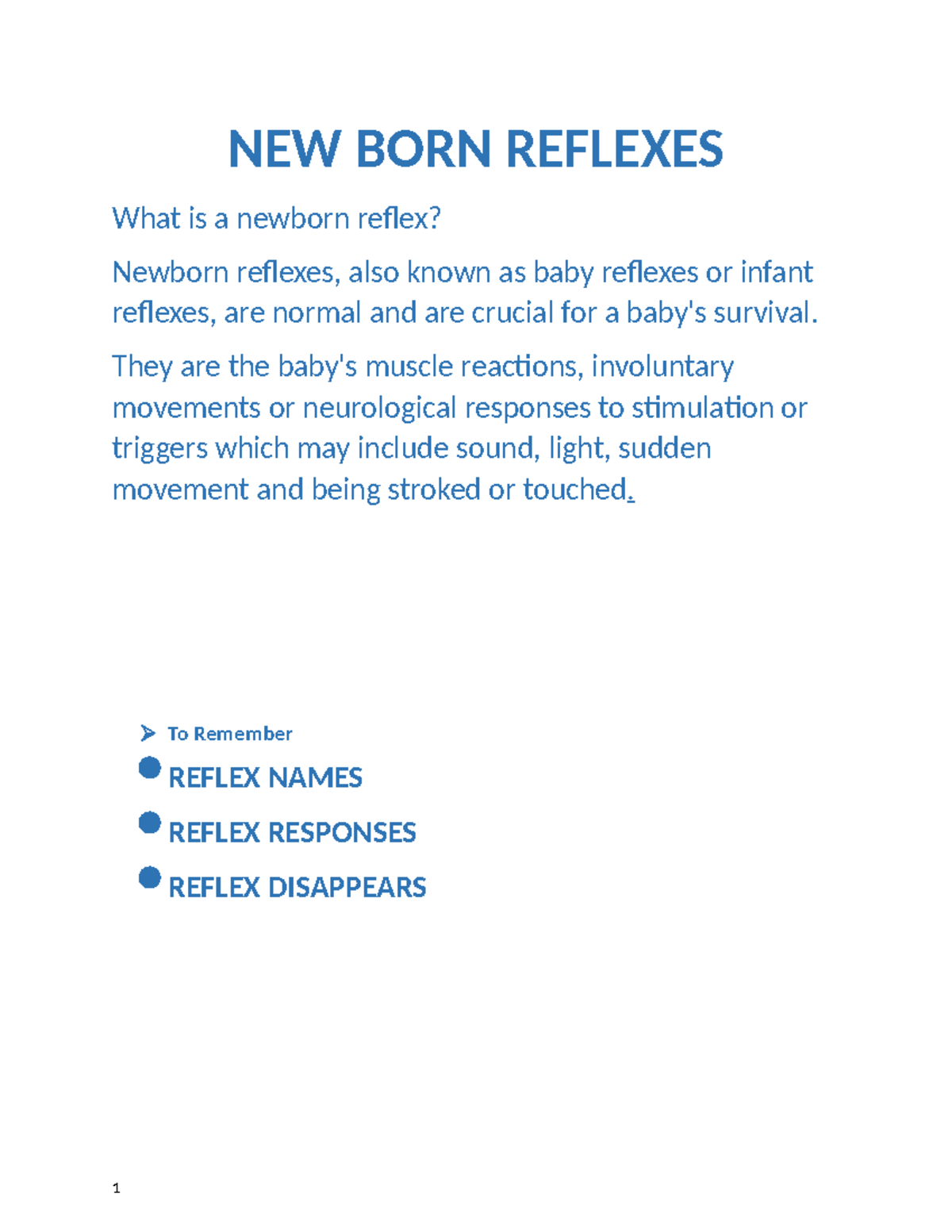 NEW BORN Reflexes, Fayida Ramshi - NEW BORN REFLEXES What is a newborn ...