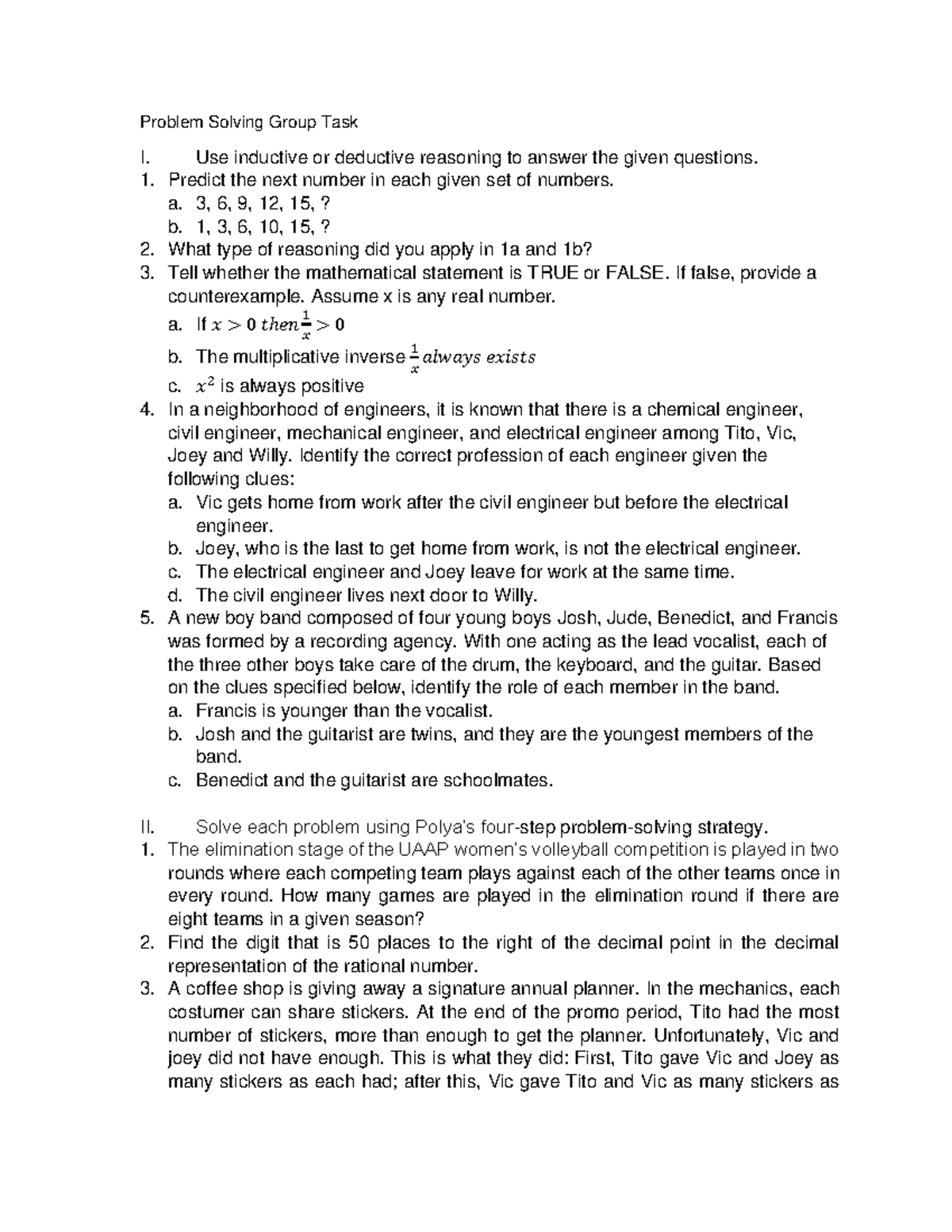 Problem Solving Group Task - Mathematics In The Modern World - USeP ...