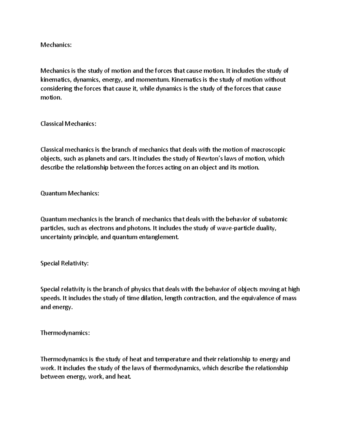 Phy - Phy - Mechanics: Mechanics is the study of motion and the forces ...