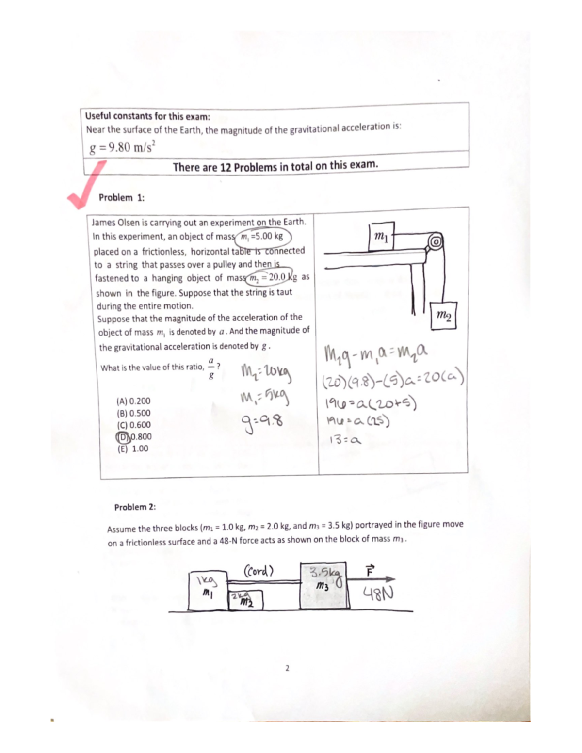 Physics 1 Exam 2 - PHYS 1408 - TTU - Studocu