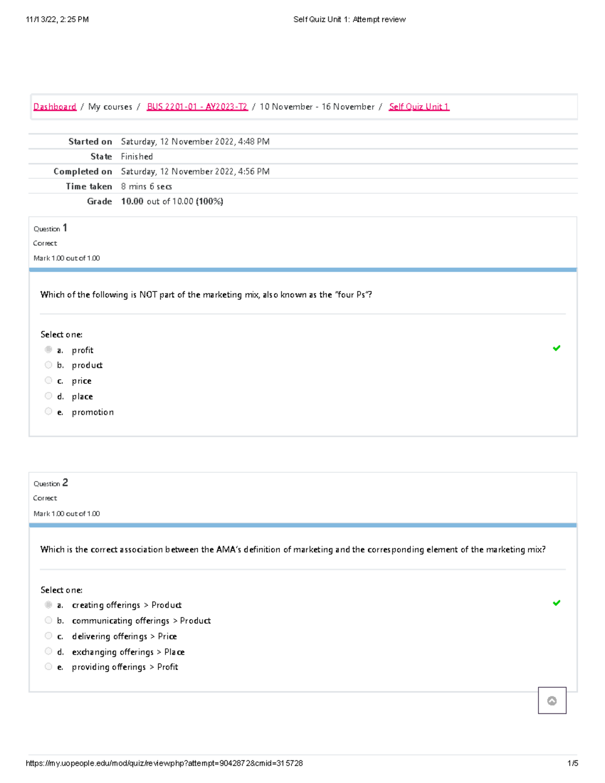Self Quiz Unit 1 Attempt review - Started on Saturday, 12 November 2022, 4:48 PM State Finished ...