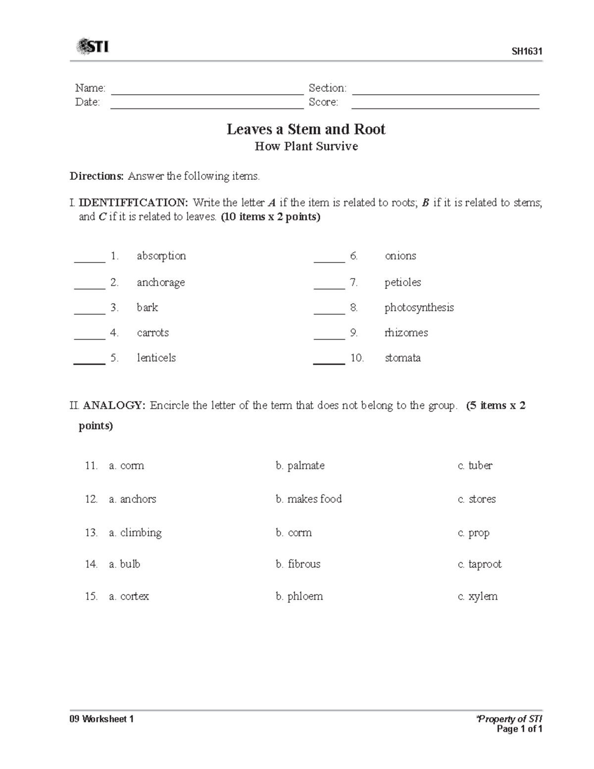 SH1631 - Earth and Life Science 08 Worksheet 1 - SH 09 Worksheet 1 ...