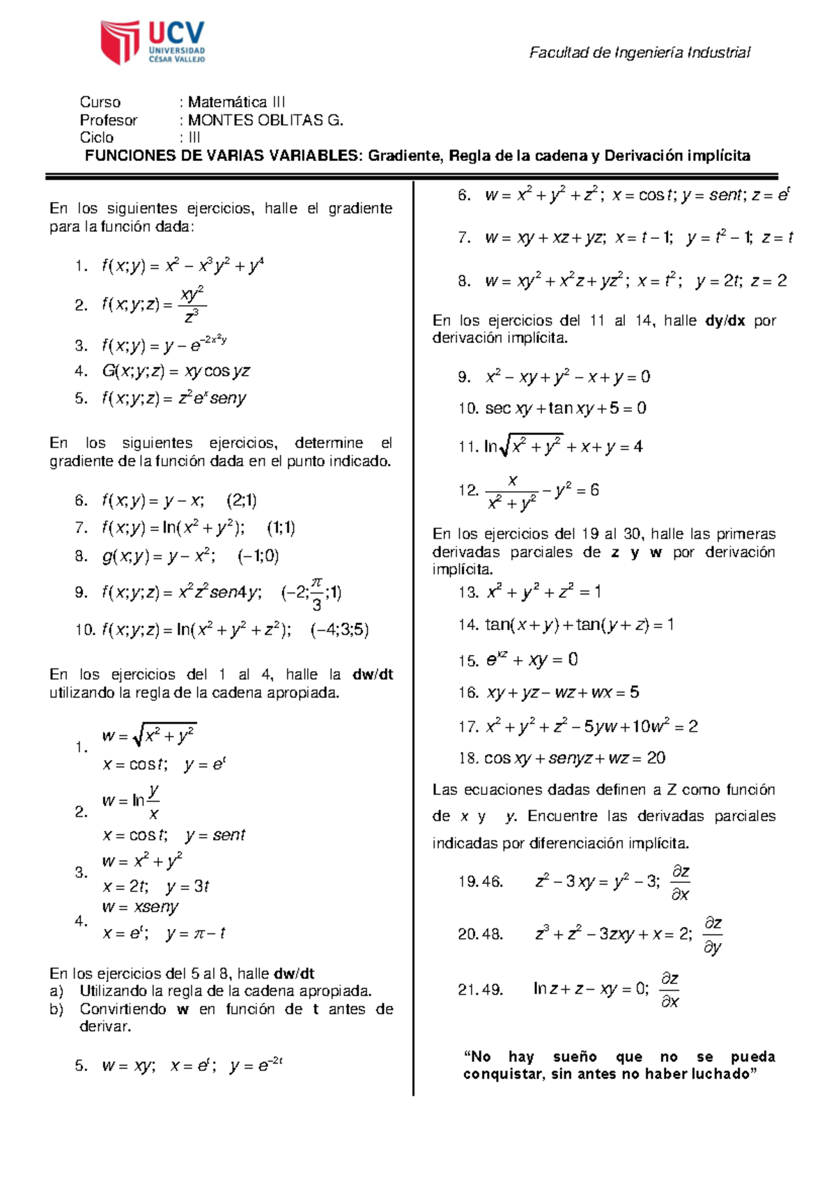 Practica-Gradiente y regla de la cadena - Curso : Matemática III ...