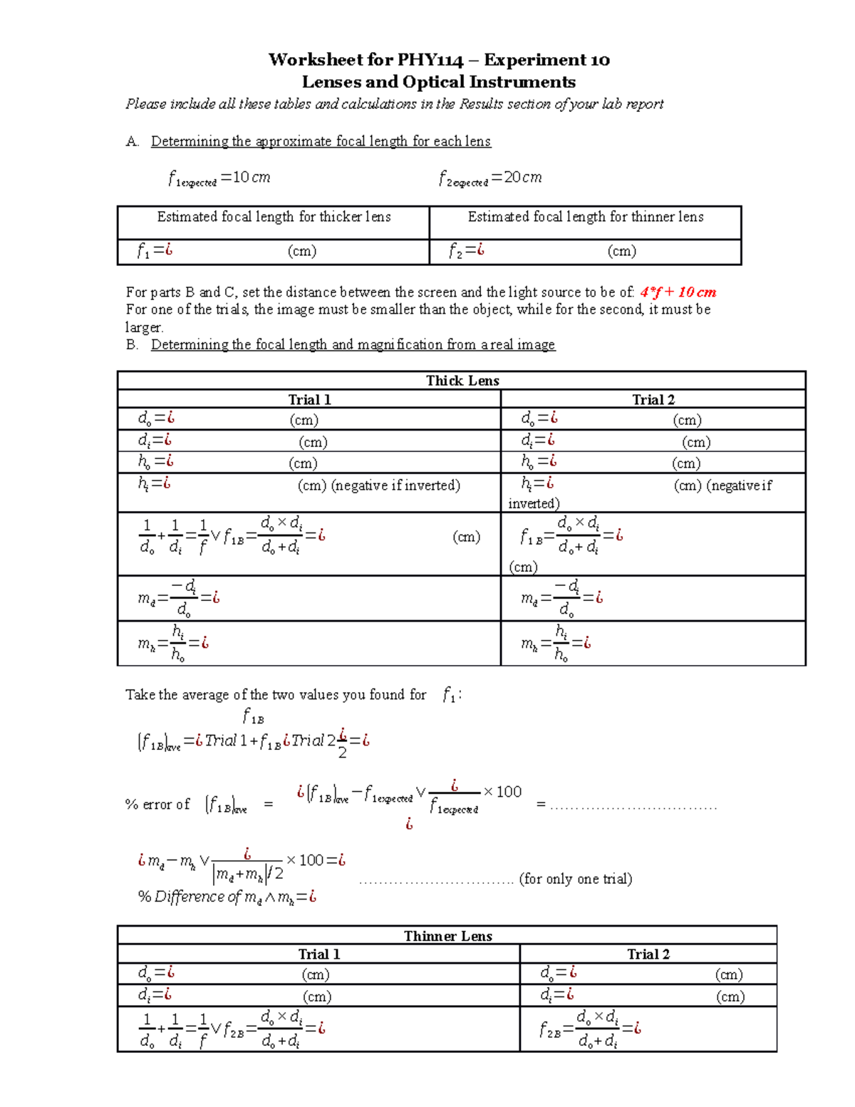 Lenses and Optical Instruments-worksheet(Sp2019 ) - Worksheet for ...