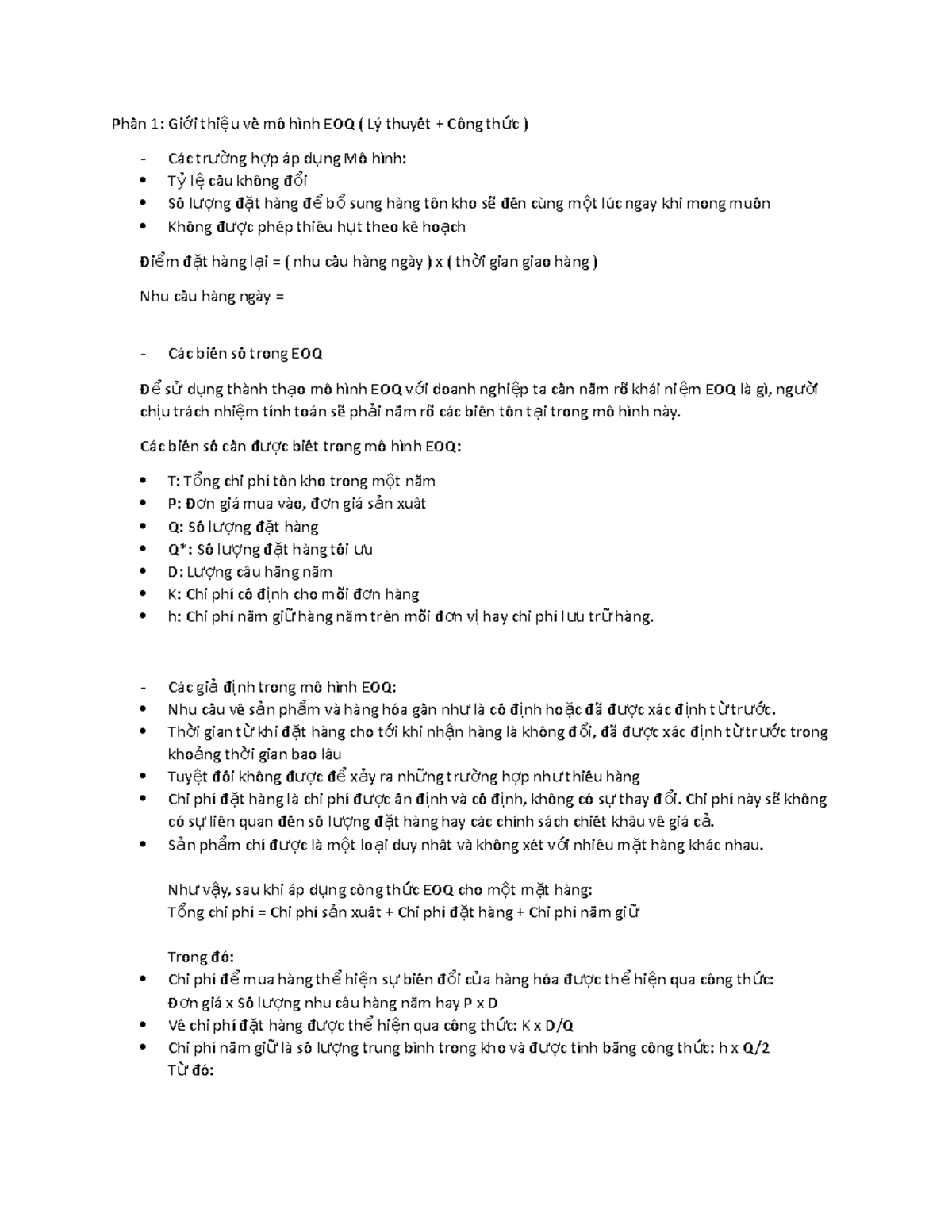 EOQ - drrrrr - Phầần 1: Gi ới thi ệu vềầ mô hình EOQ ( Lý thuyềết + Công th ức ) - Các tr ường h ...