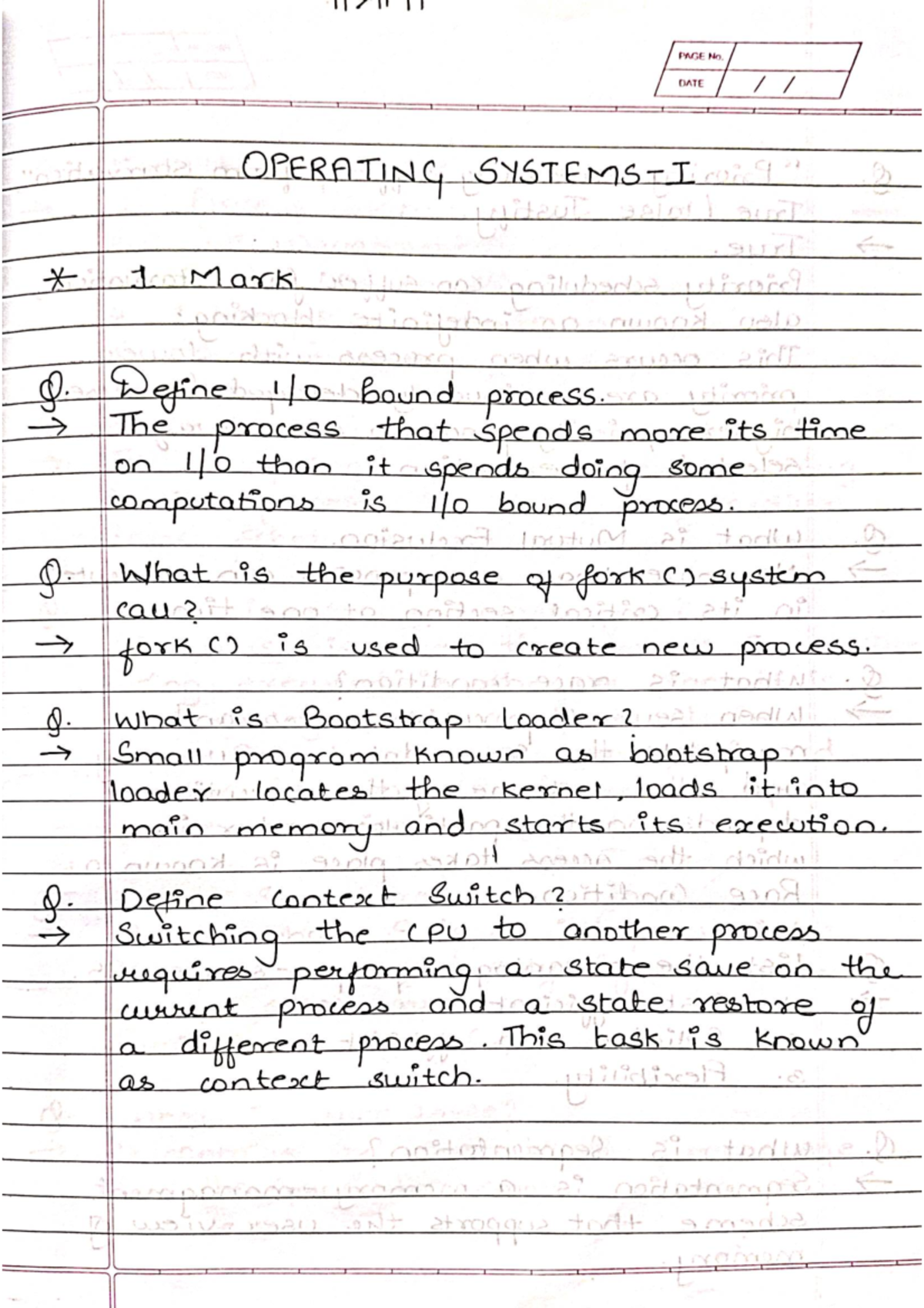 OS IMP - Notes - Ue i re PAGE to. F, DATE A 7 OPERATIN G SYSTEMS T ...