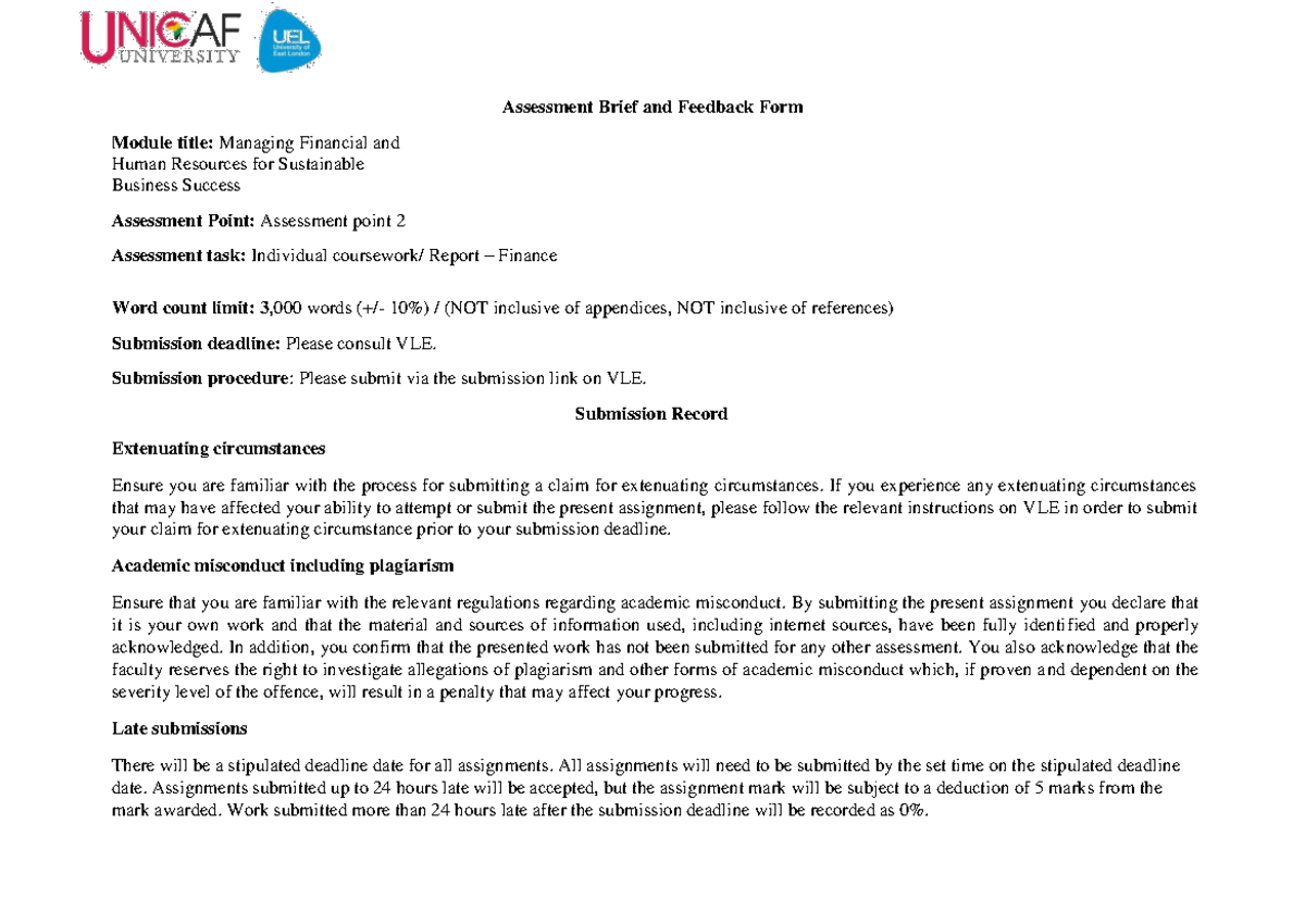 Assessment Brief for Assesment Point 2 - Assessment Brief and Feedback ...