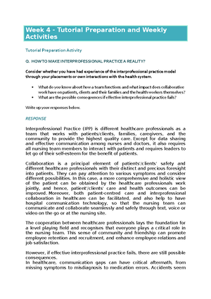 Weekly 1 tutorial preparation and weekly activities - HLTH1000 Tutorial ...