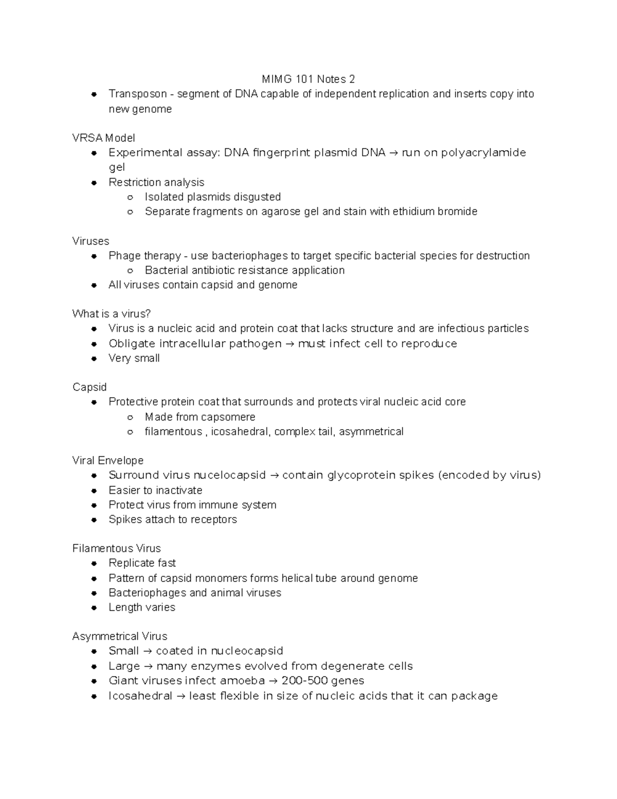 MIMG 101 Notes 2 - Parker - MIMG 101 Notes 2 Transposon - segment of ...