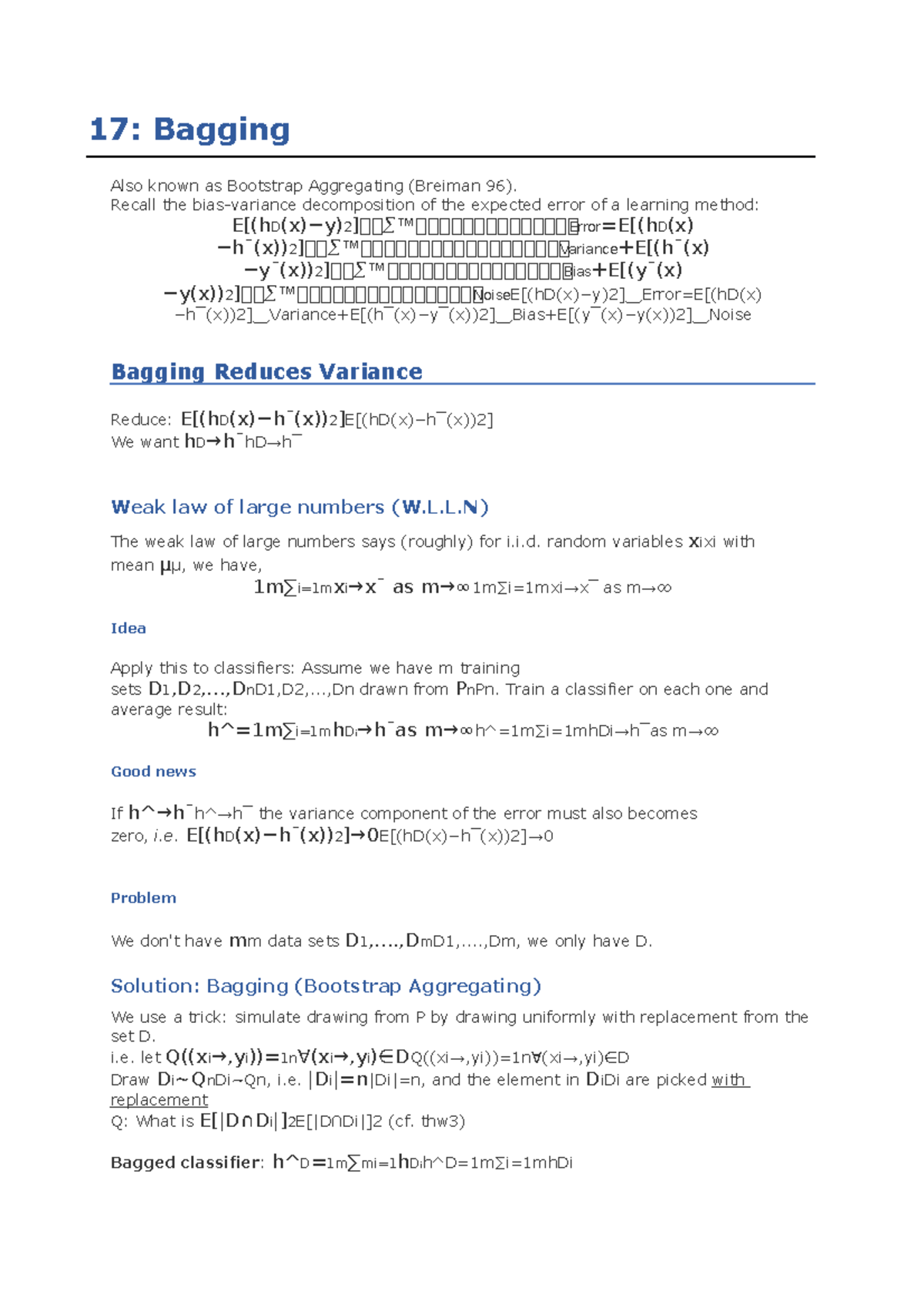 517 2015-2016 Lecture 17 - Bagging - 17: Bagging Also known as ...