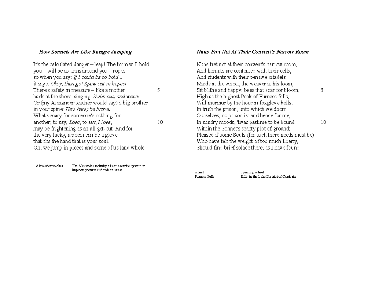 Kate Light & Wordsworth - How Sonnets Are Like Bungee Jumping It's the ...