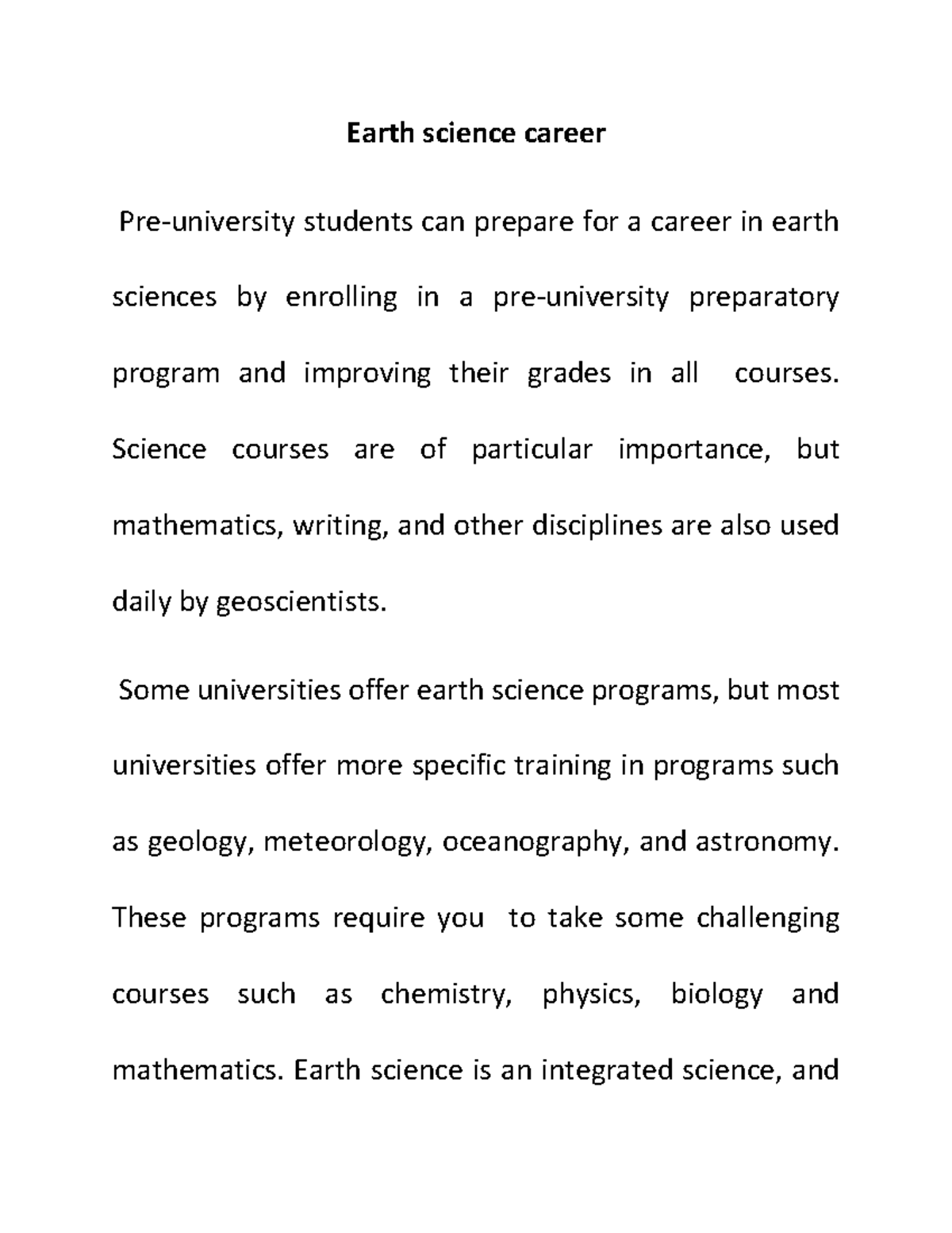 Earth science career - Earth science career Pre-university students can ...
