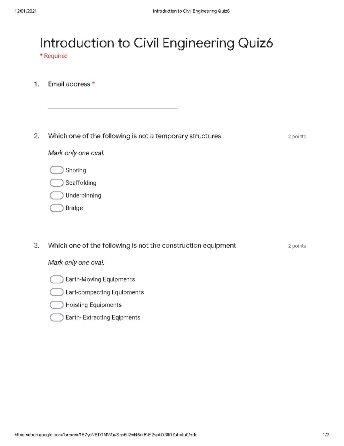 Introduction to Civil Engineering-5 MCQ Questions - 12/01/2021 ...
