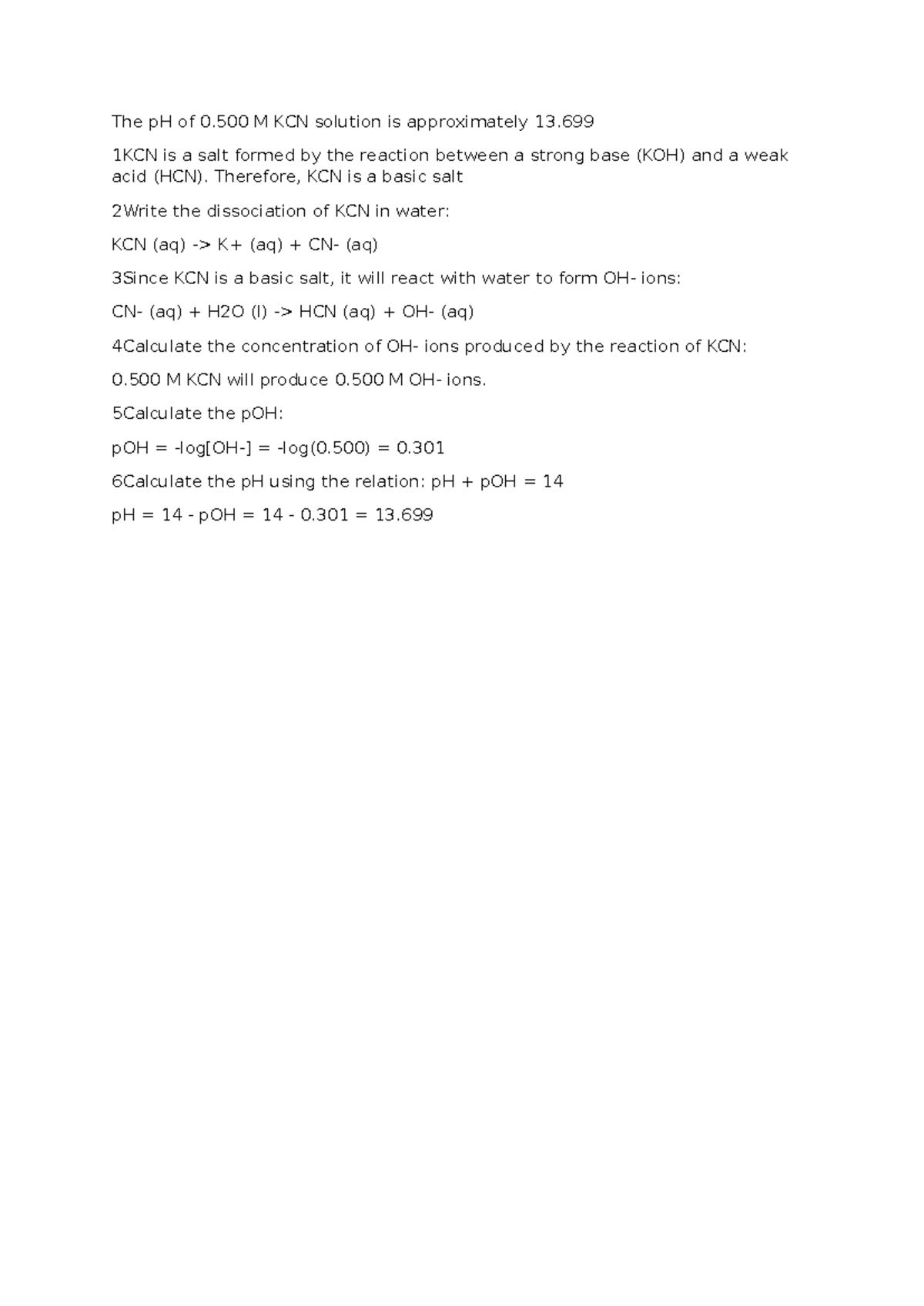 The p H of 0kimia - the pH is 0 - The pH of 0 M KCN solution is ...