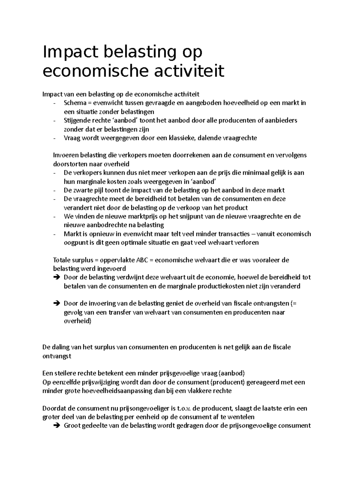 Impact belasting op economische activiteit - Impact belasting op ...