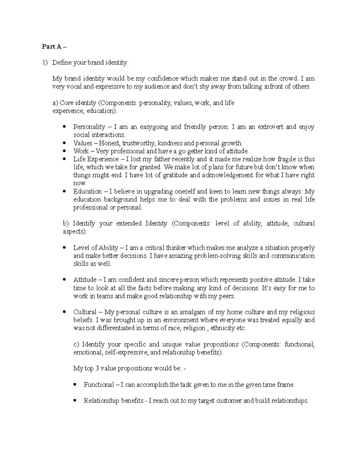 Personal Brand Assignment - Tasnim 000481239 - Part A – Define your ...