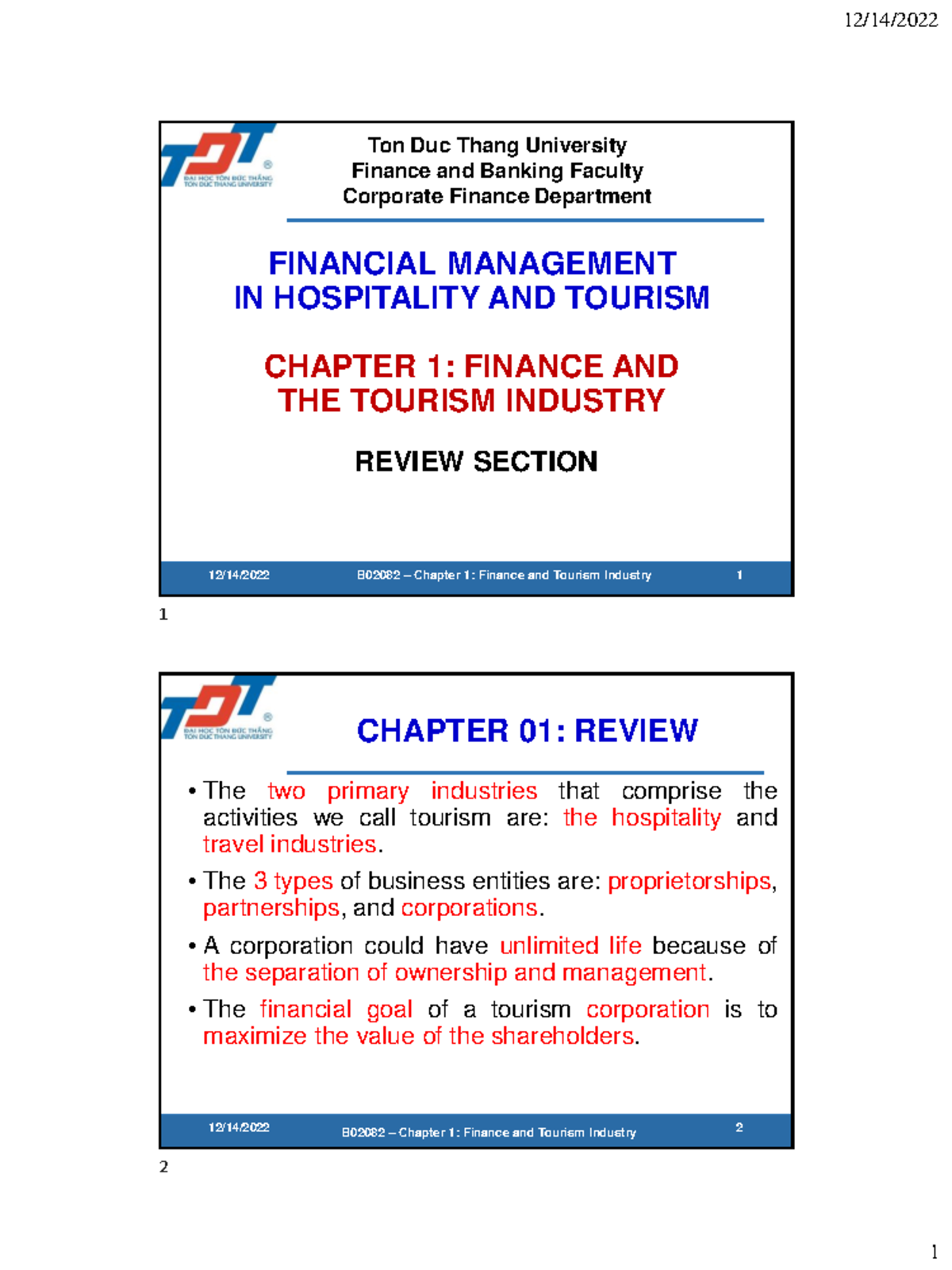 Chapter 01 - Review - FINANCIAL MANAGEMENT IN HOSPITALITY AND TOURISM ...