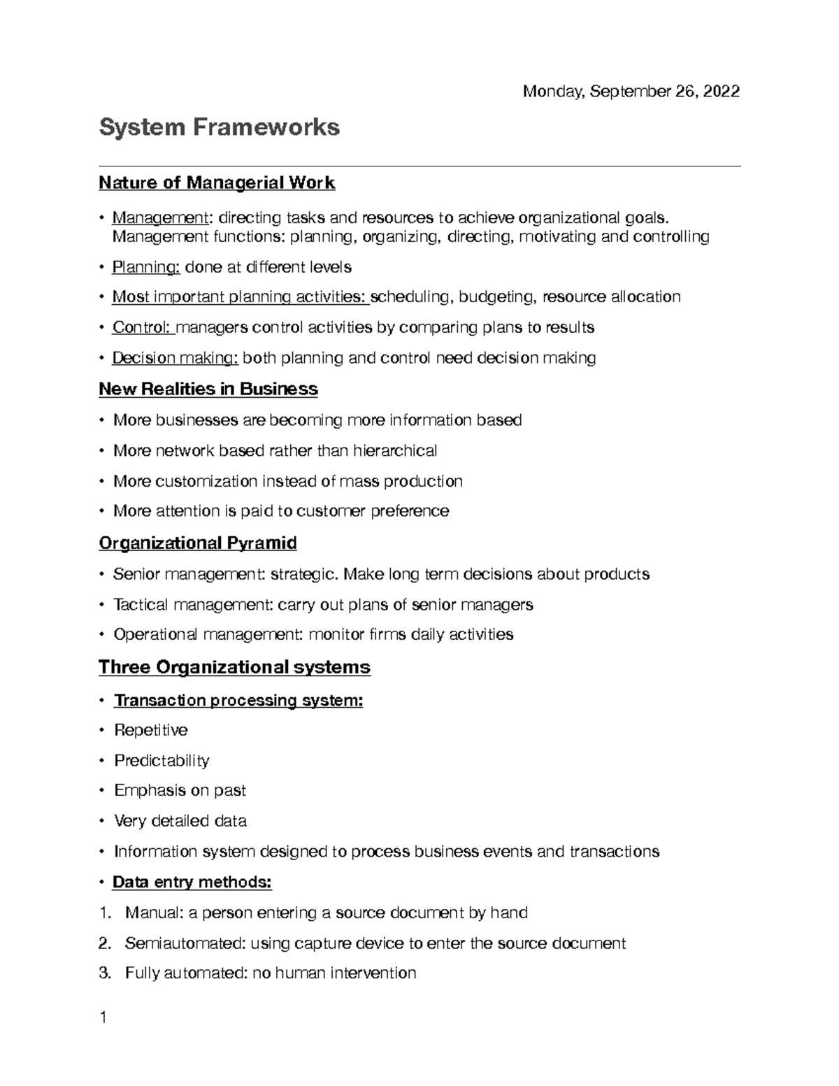 System Frameworks - Monday, September 26, 2022 System Frameworks Nature ...