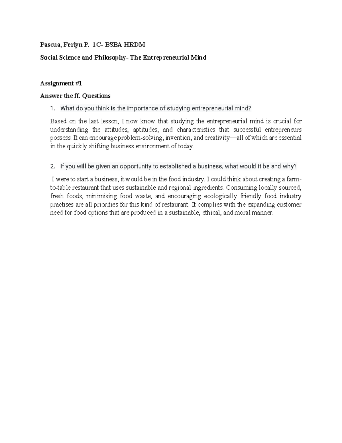 Pascua 1C BSBA HRDM SSP Assignment 1 - Pascua, Ferlyn P. 1C- BSBA HRDM ...