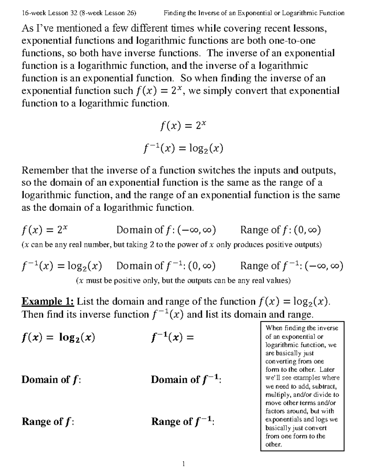 Finding the Inverse of an Exponential or Logarithmic Function - As I’ve ...