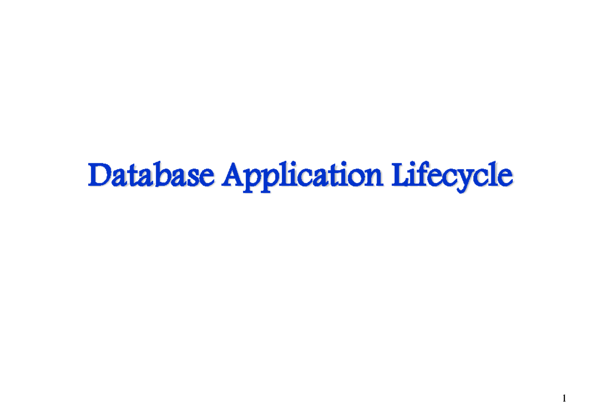 04 Database Lifecycle - Lecture notes 4 - Database Application ...