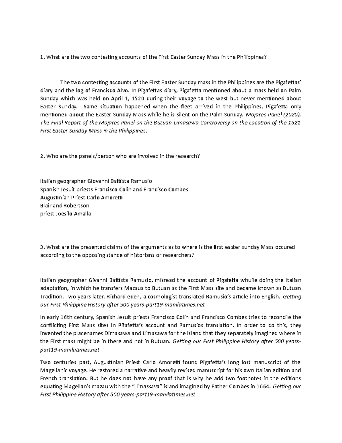 First Easter Sunday Mass - In Pigafettas diary, Pigafetta mentioned ...