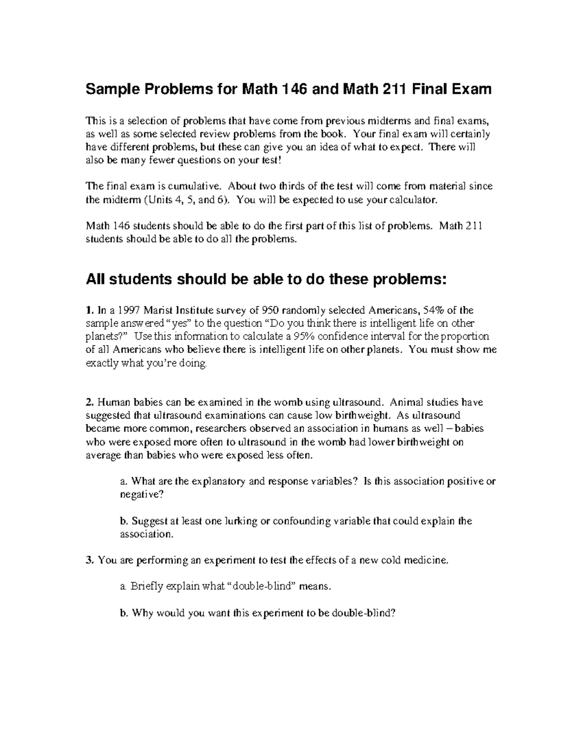 Sample Final Exam Problems Summer Quarter 2016 - Sample Problems for ...