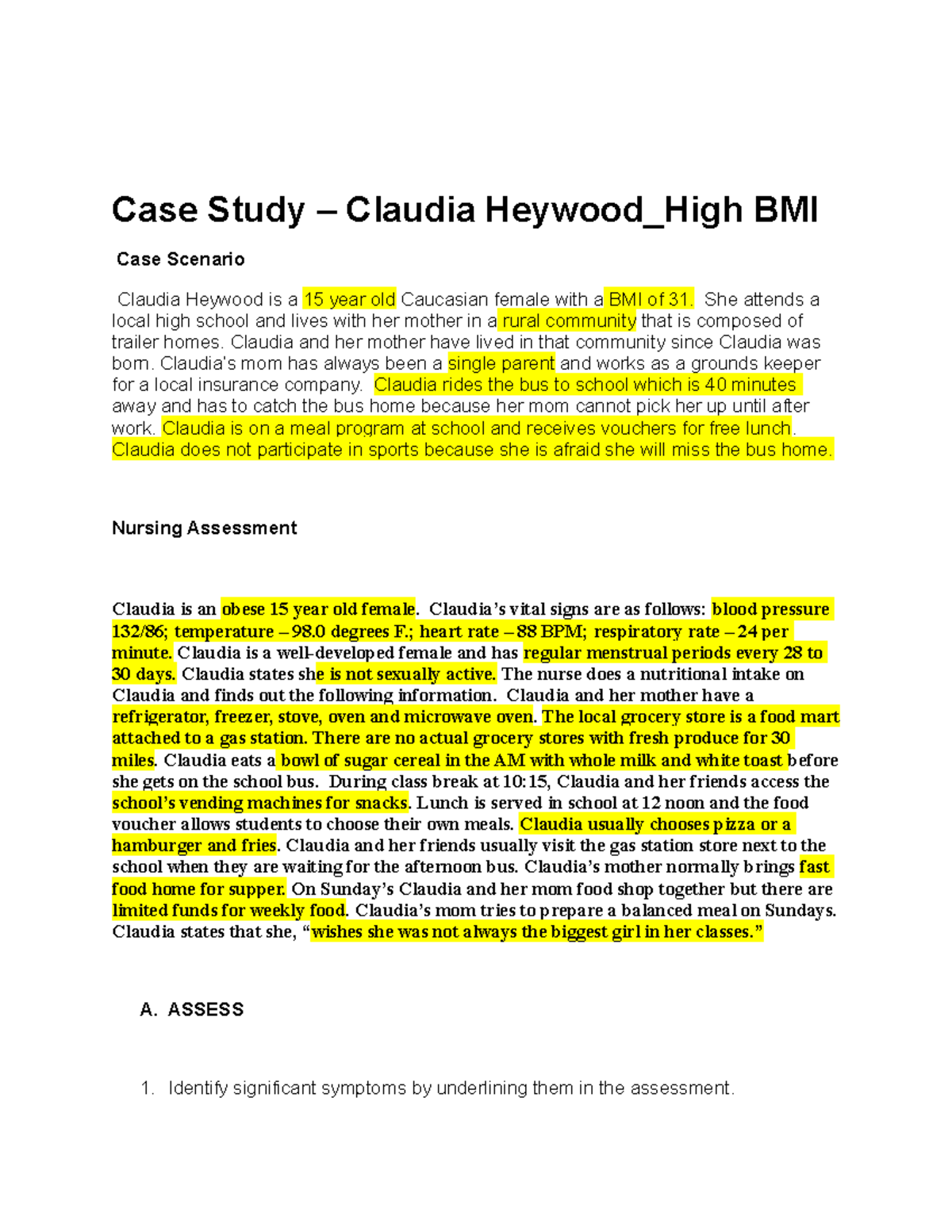 Copy of Care Planning High BMI - Case Study – Claudia Heywood_High BMI ...