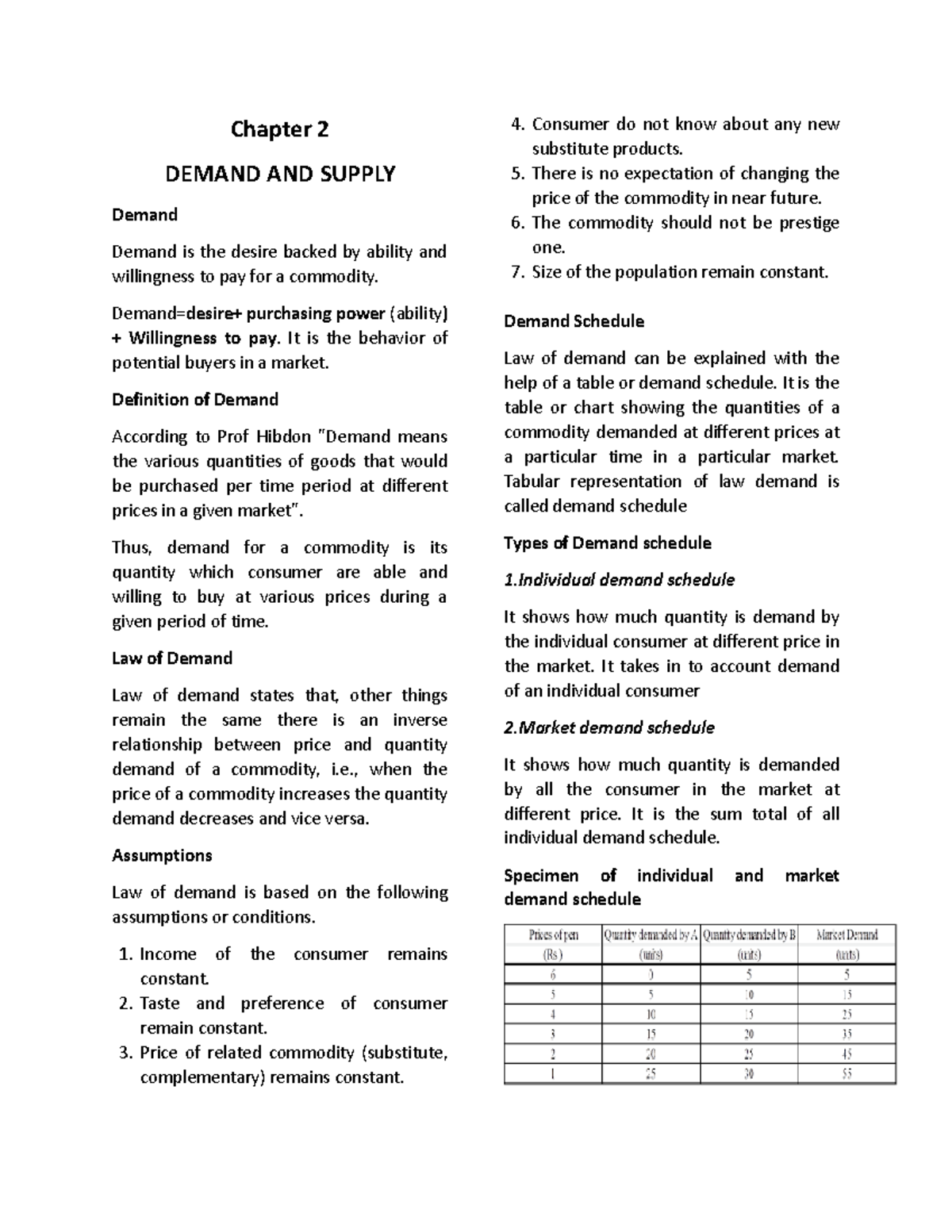 Chapter 2 - M.E - Chapter 2 DEMAND AND SUPPLY Demand Demand is the ...
