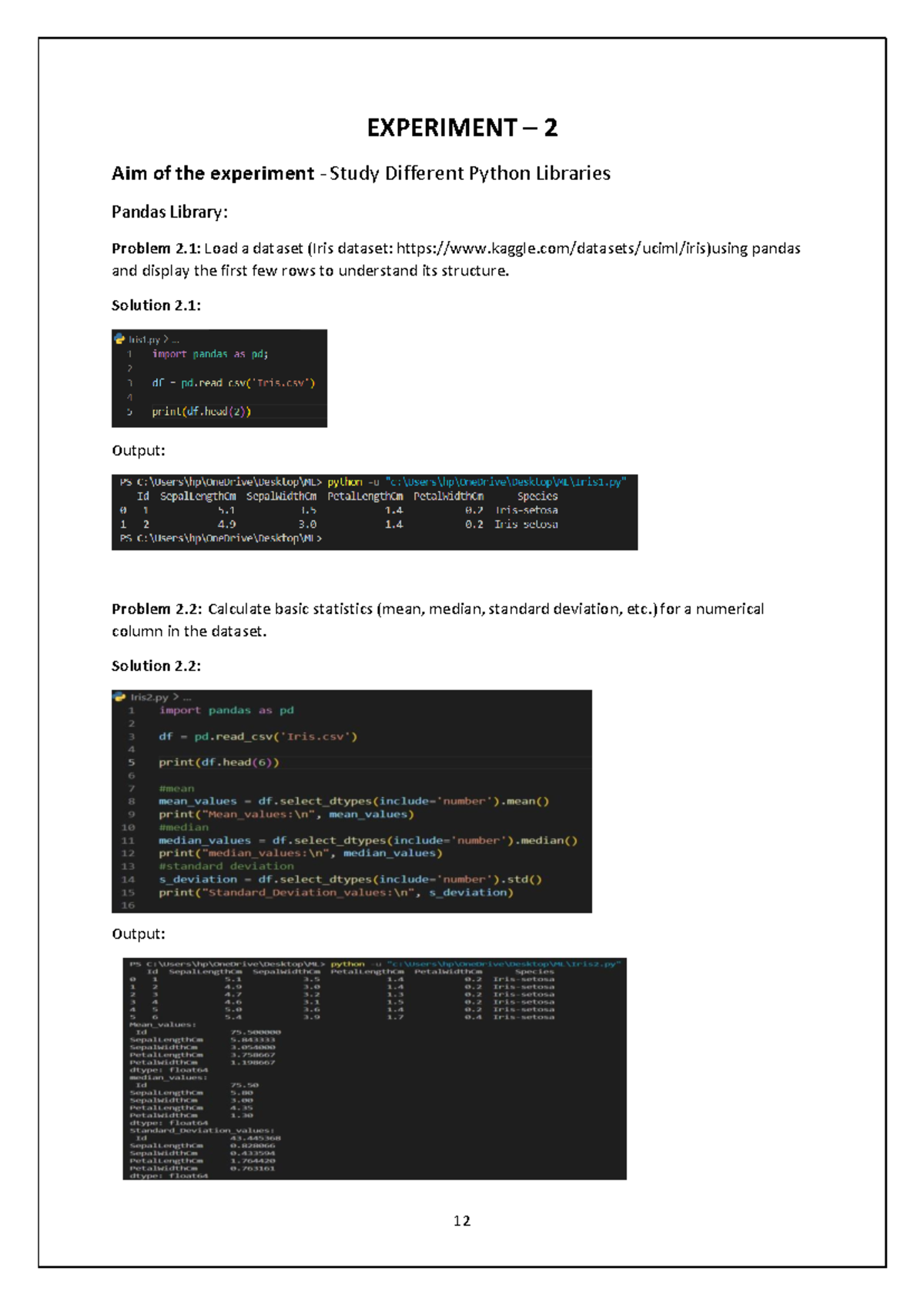 Ml 652 - nice - EXPERIMENT – 2 Aim of the experiment - Study Different Python Libraries Pandas ...