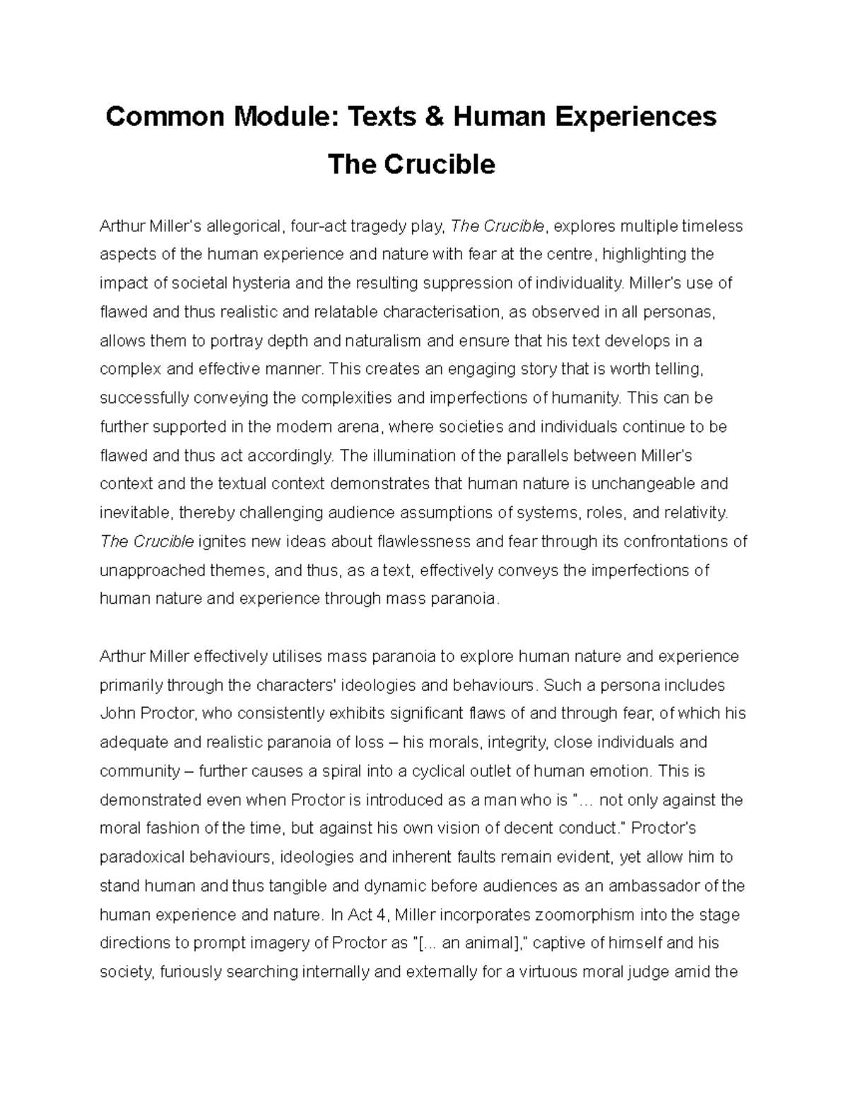 Common Module | Texts & Human Experiences | The Crucible - Common ...