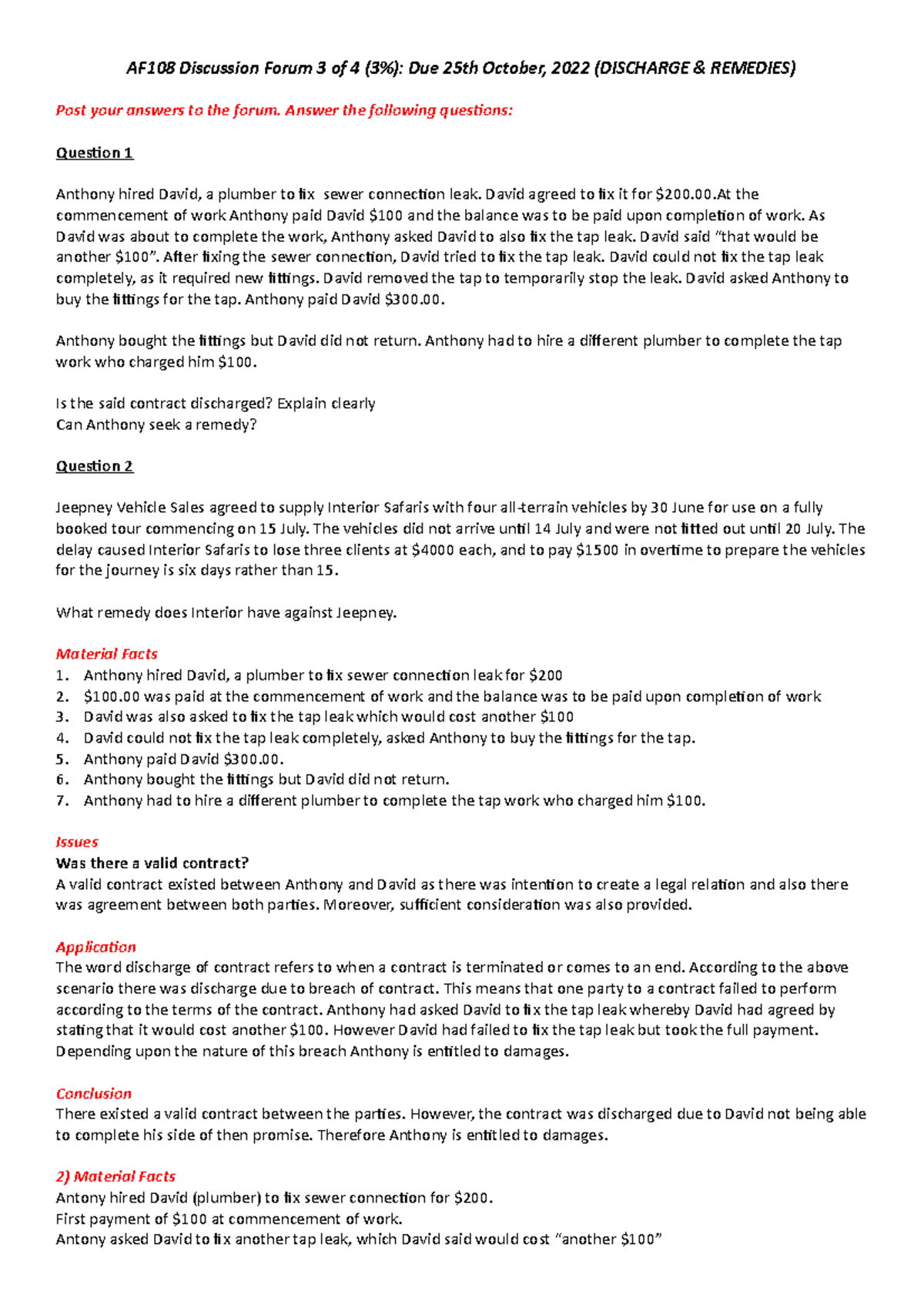 AF108 DF 3 of 4 - Discharge - AF108 Discussion Forum 3 of 4 (3%): Due ...