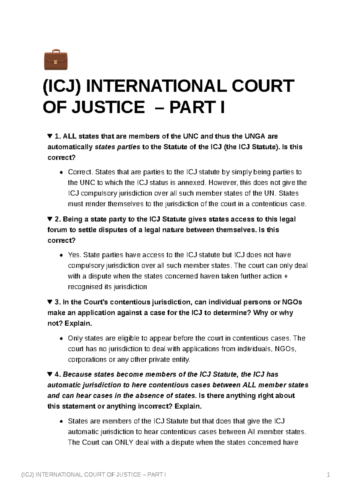 (ICJ) International Court OF Justice PART I - ª (ICJ) INTERNATIONAL ...